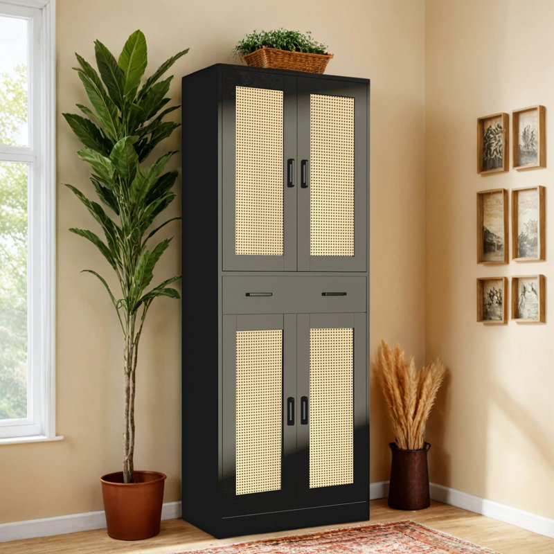 Bay Isle Home™ Oak Rattan Pantry Cabinet, 71" Tall Kitchen Pantry ...