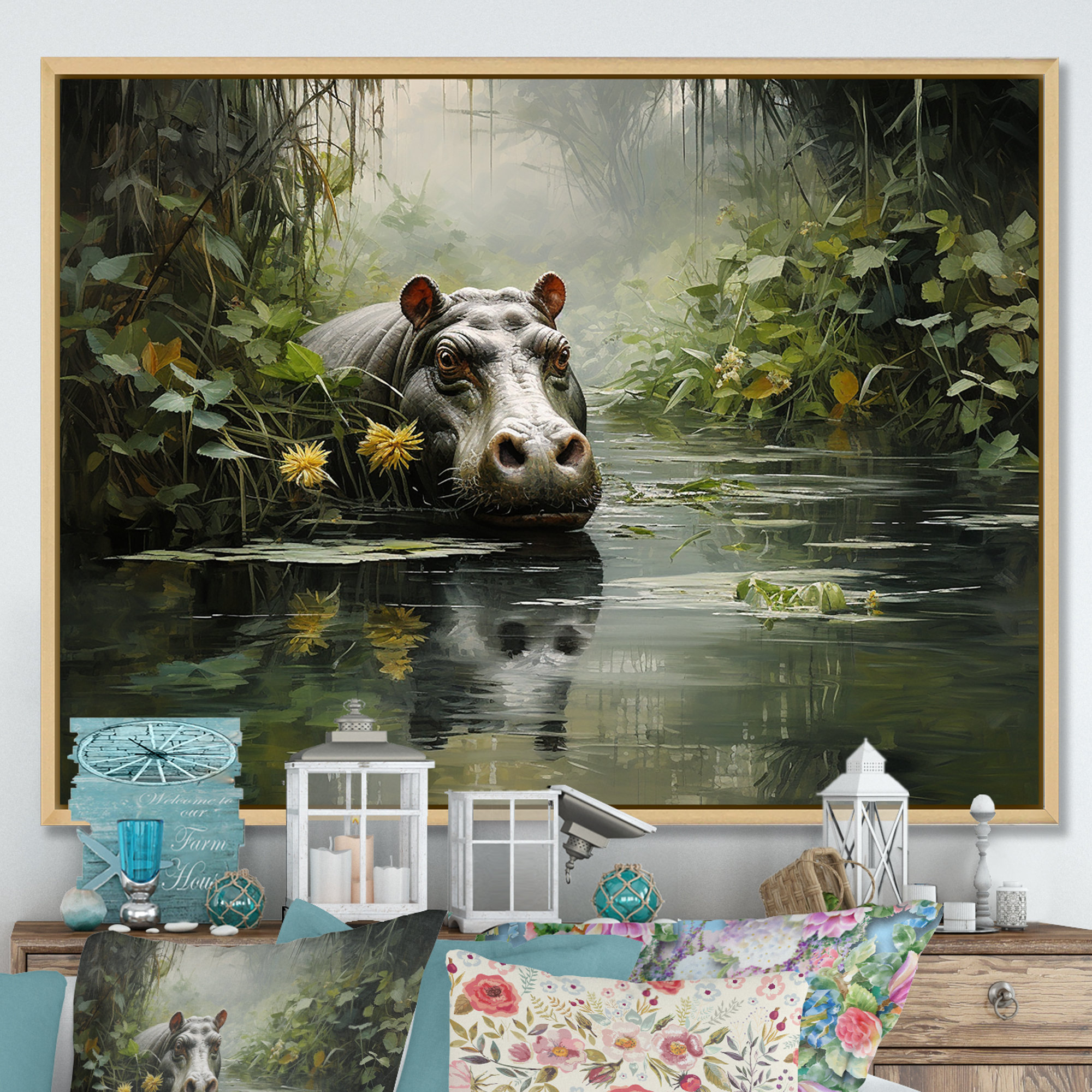 Bungalow Rose Hippo Secret Hideaway 2 - Hippopotamuswall Art | Wayfair