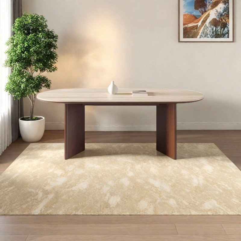 Hokku Designs Sintered Stone Dining Table with V Shaped Solid Wo | Wayfair