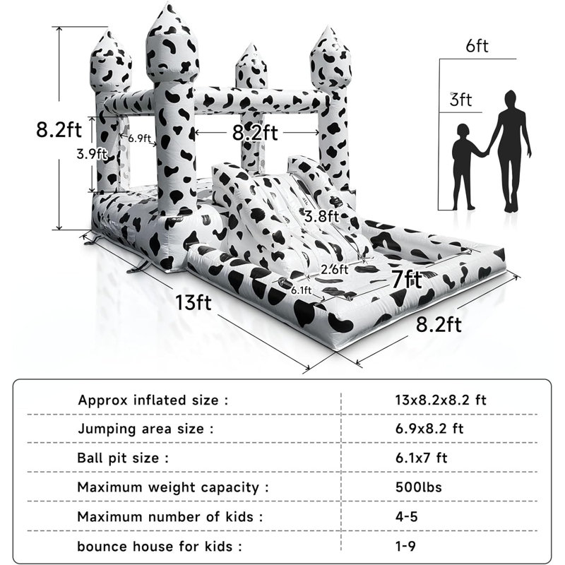Connsann 13' x 8' PVC Bounce House with Slide and Ball Pit and Air ...