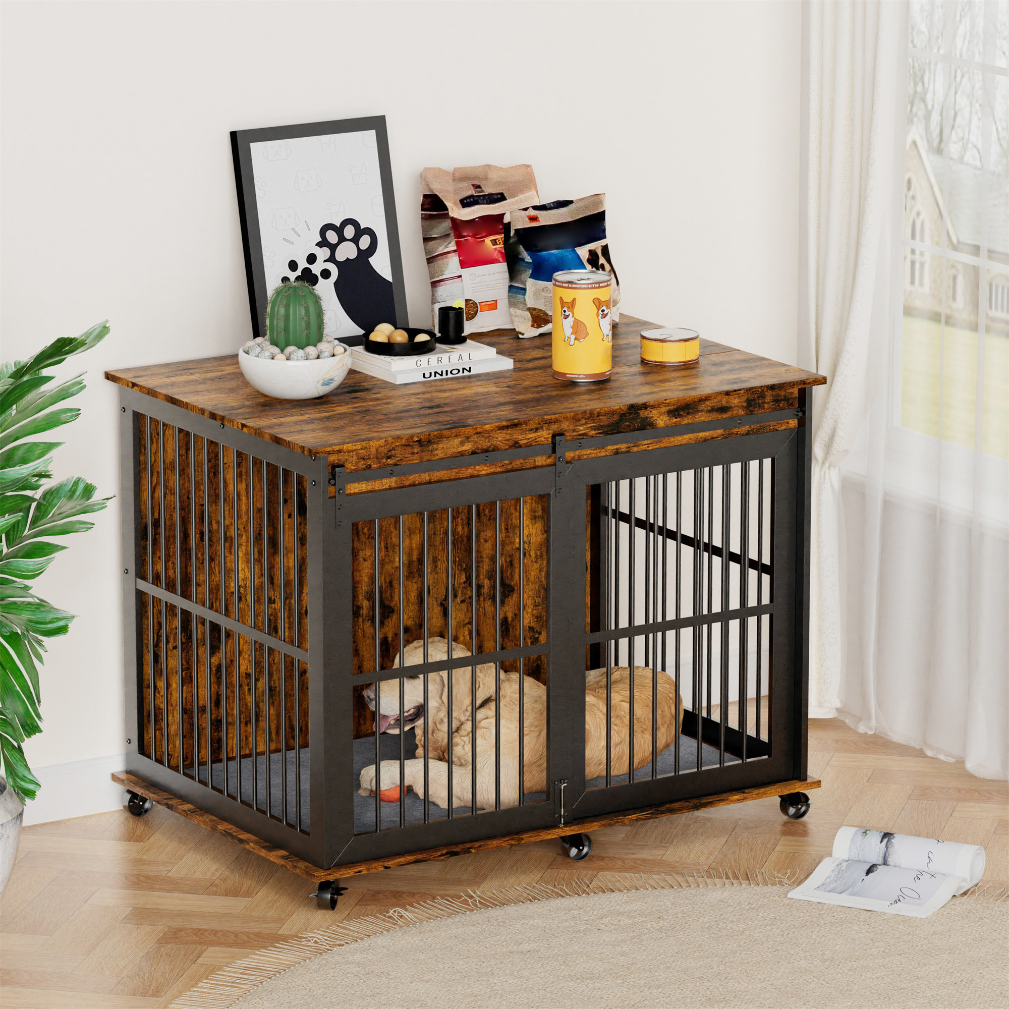 Farm on table Particle Board & Iron Pet Crate - Wayfair Canada
