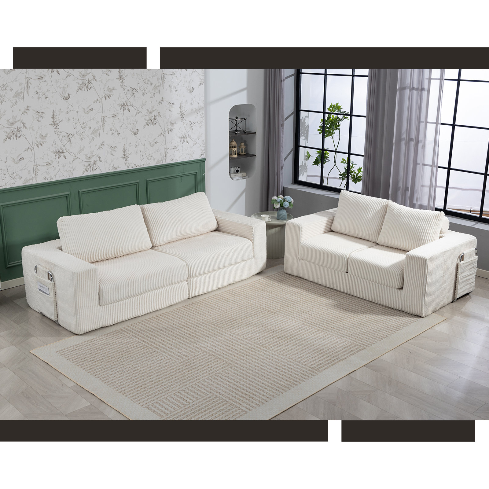 Mercer41 2 Piece Sofa Set Convertible Sofa Bed 2-Seater And 3-Seater ...