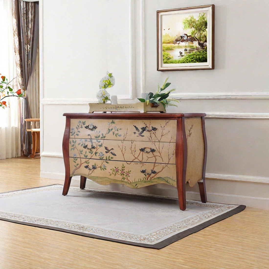 Ruthber Solutions Classical painted flower and bird storage cabinet ...