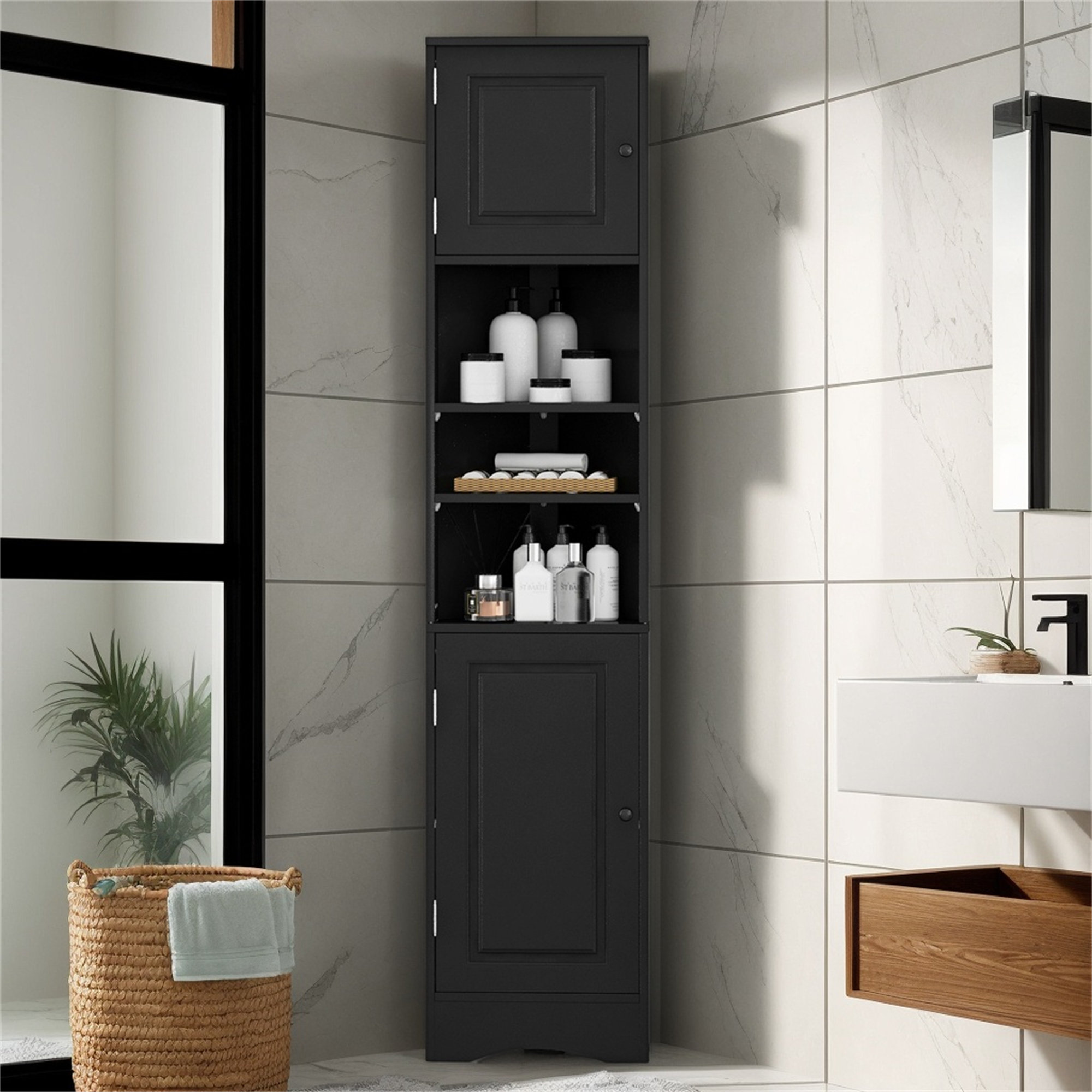 Tall Corner Cabinet Multi-Functional Corner Cabinet Tall Bathroom ...