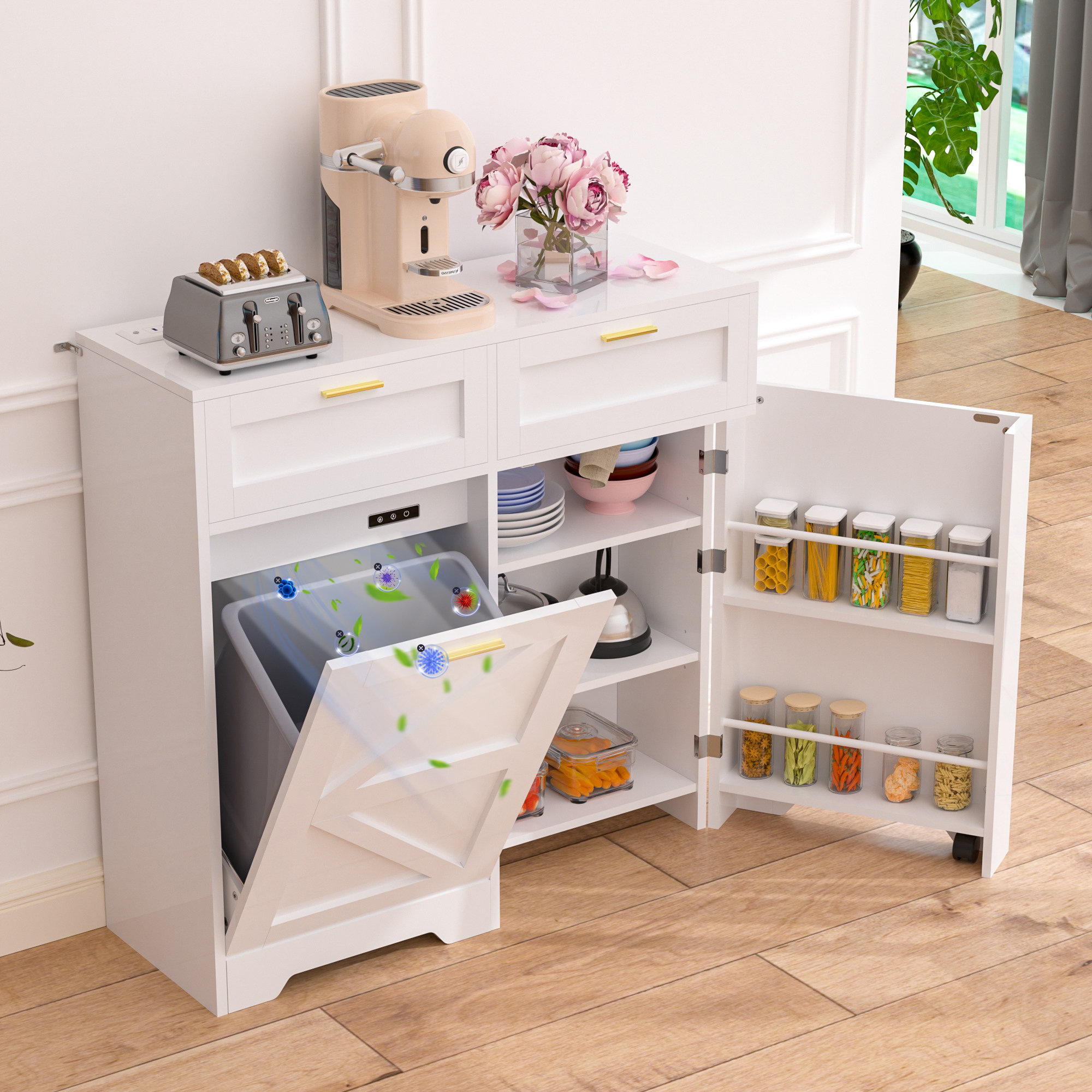 Vecelo TC Tilt Out Trash Can Cabinet, 10 Gallon Kitchen Trash Cabinet ...