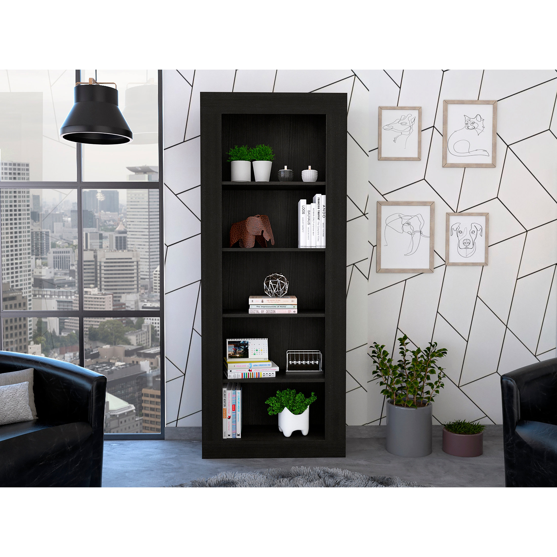 Latitude Run® Bookcase, Vertical Design, Five Shelves -Black - Wayfair ...