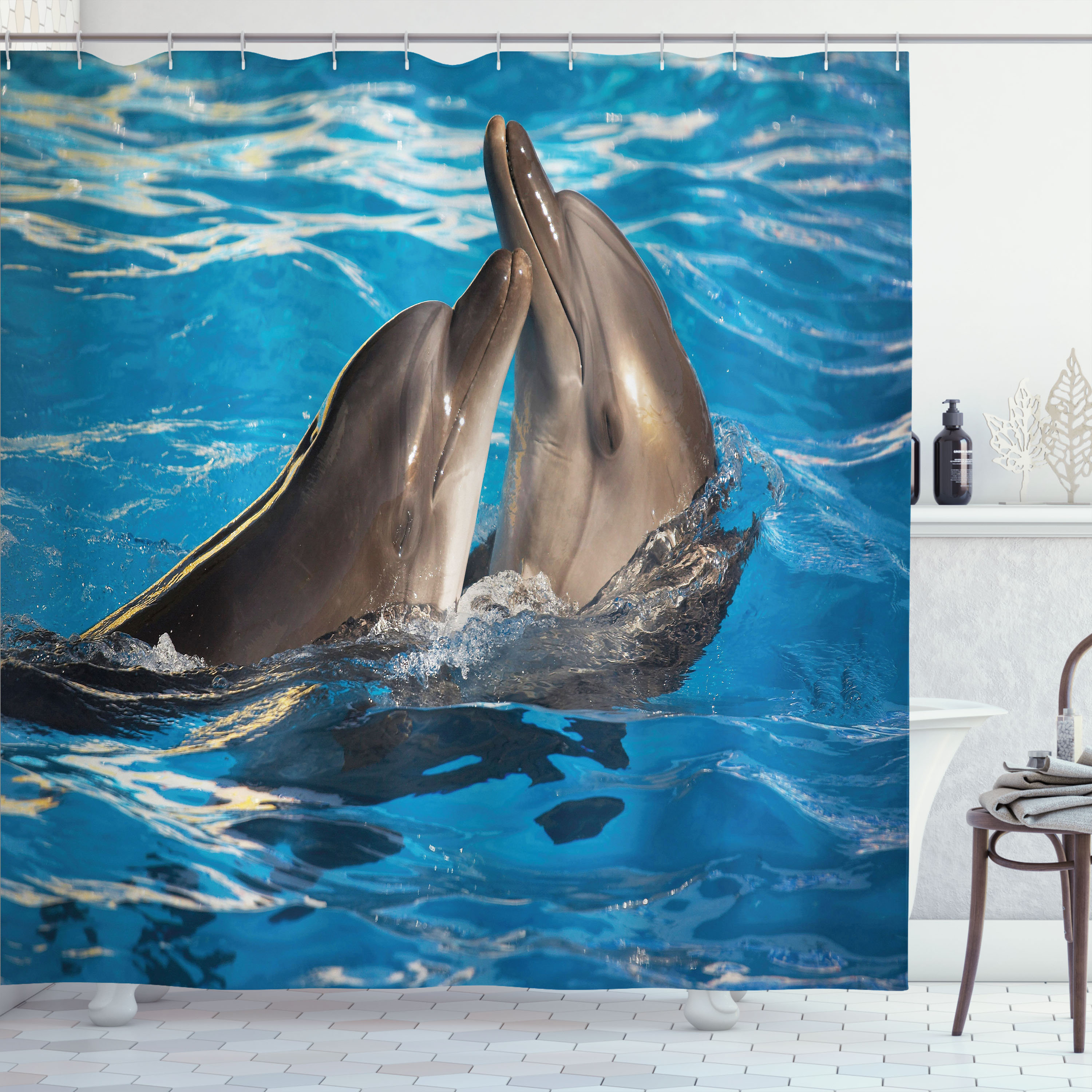 East Urban Home Dolphin Shower Curtain Aqua Show Photography | Wayfair