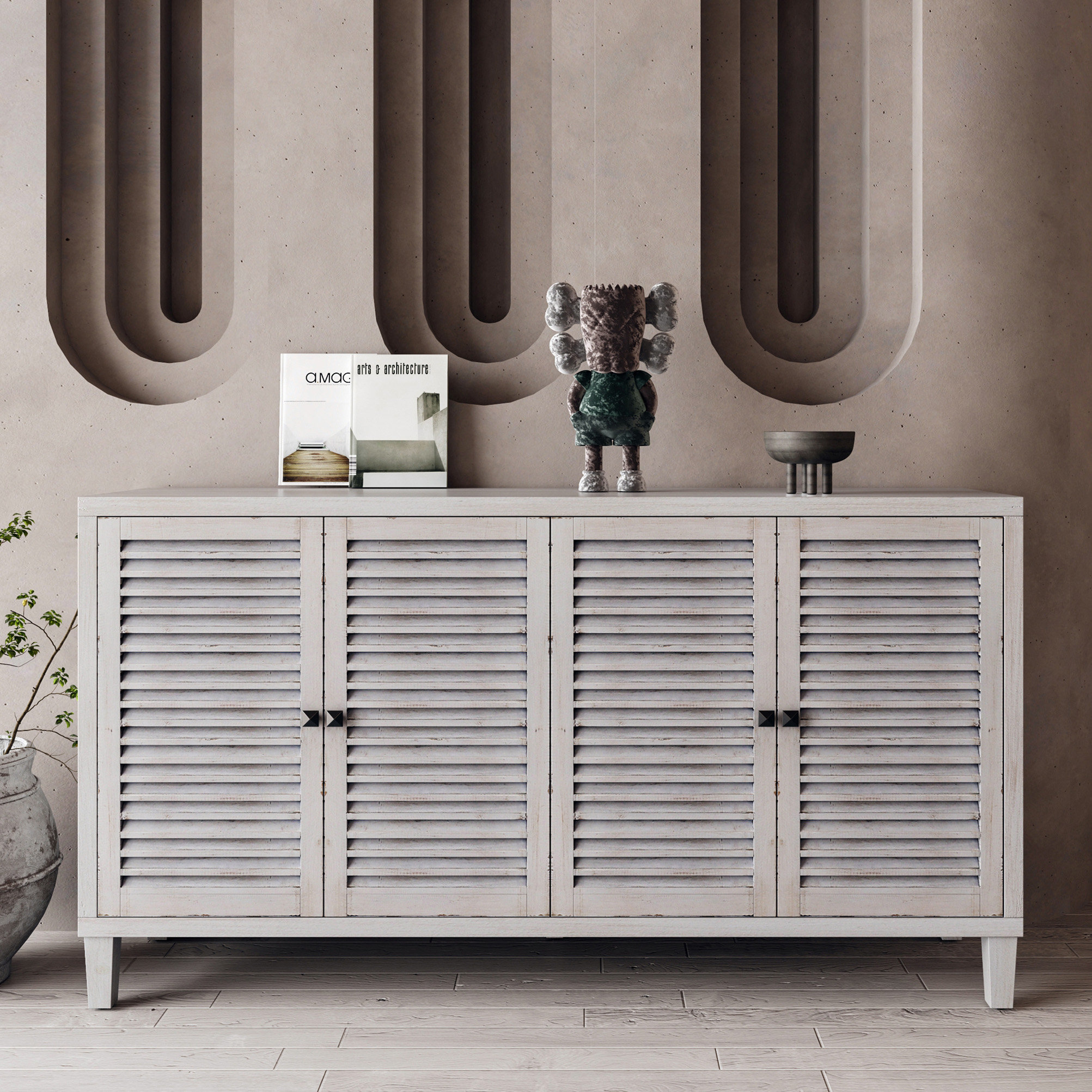 Winston Porter Accent Cabinet 4 Shutter Door Wooden Cabinet Sideboard ...