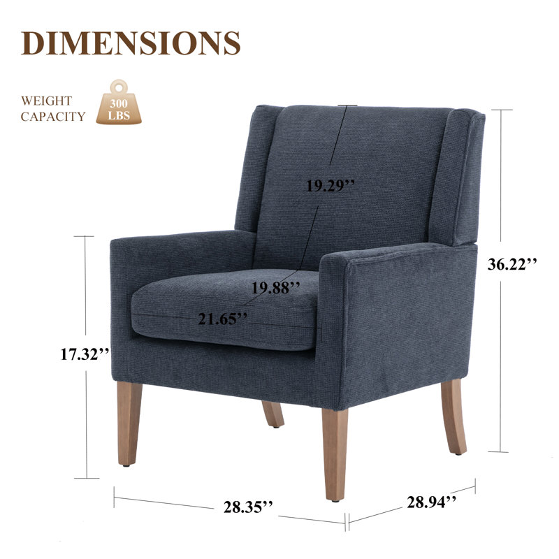Inbox Zero Leston Wide Upholstered Fabric Accent Armchair with Solid ...