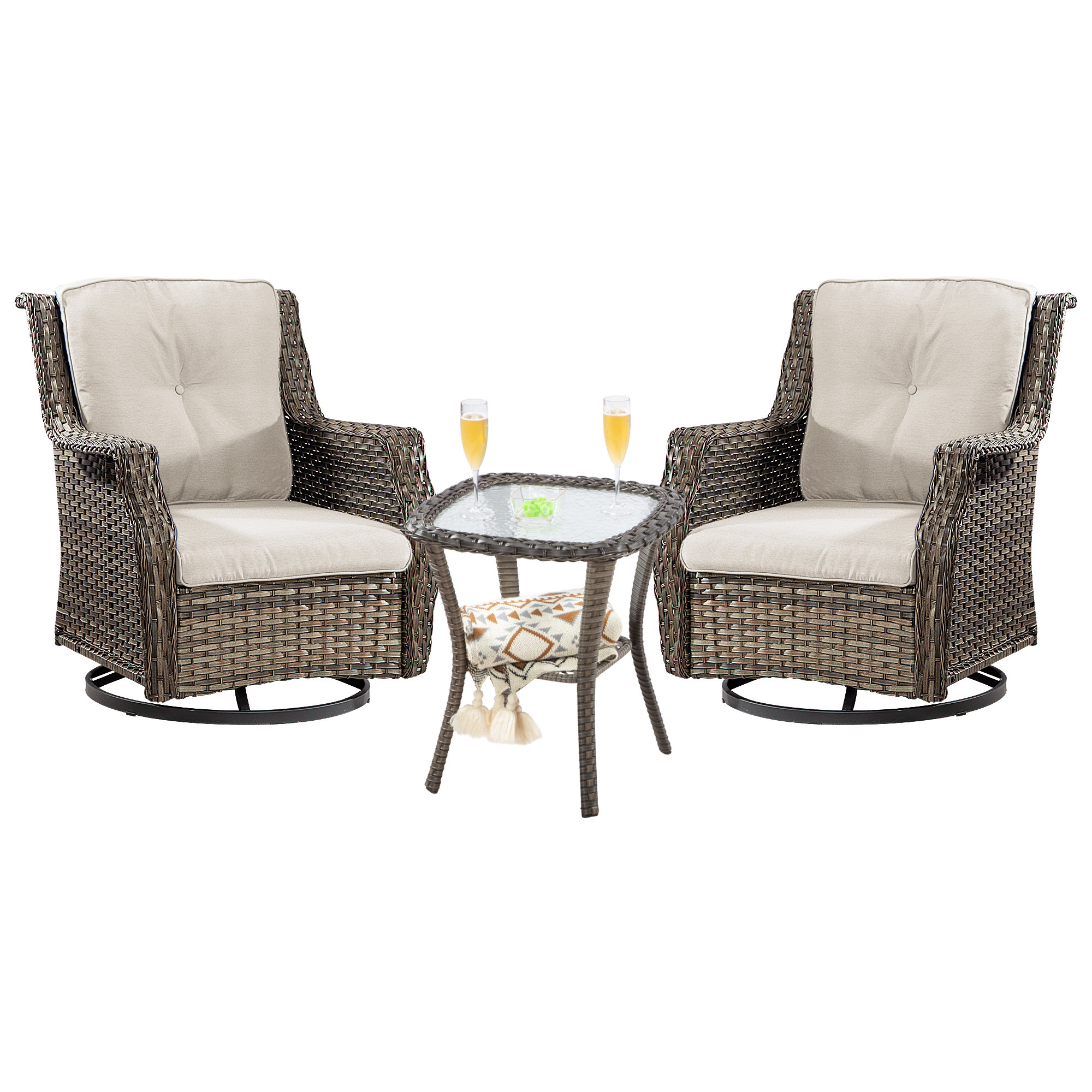 Red Barrel Studio® 3-Piece Wicker Patio Conversation Set - Swivel ...