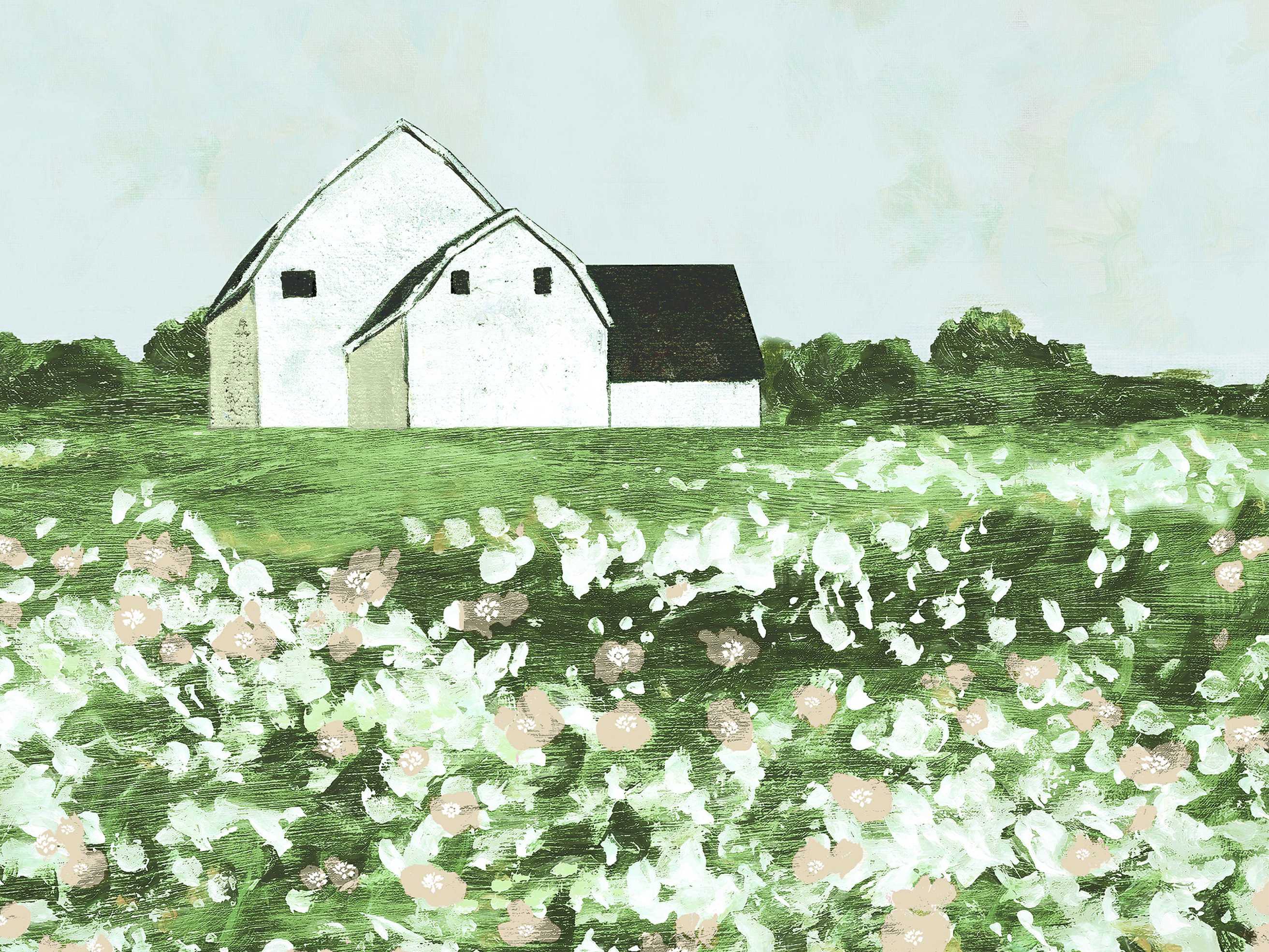 August Grove® Sage Barn Flower Field - Wrapped Canvas Print | Wayfair