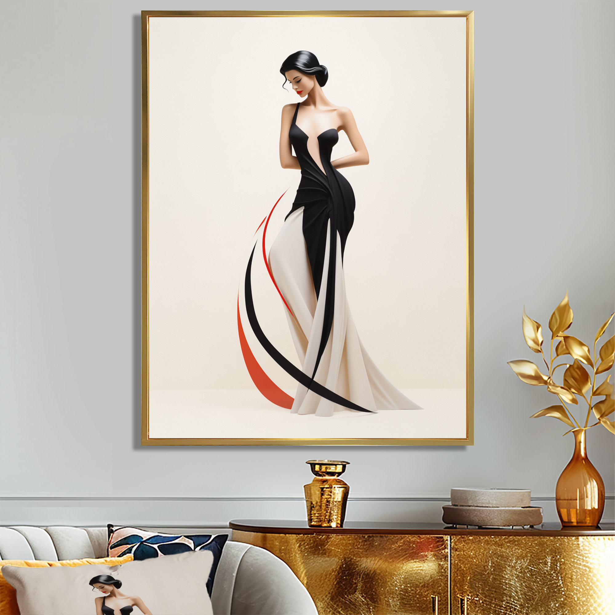Design Art Delicate Woman Dancer Vintage Gray - Dancer Wall Art Living ...