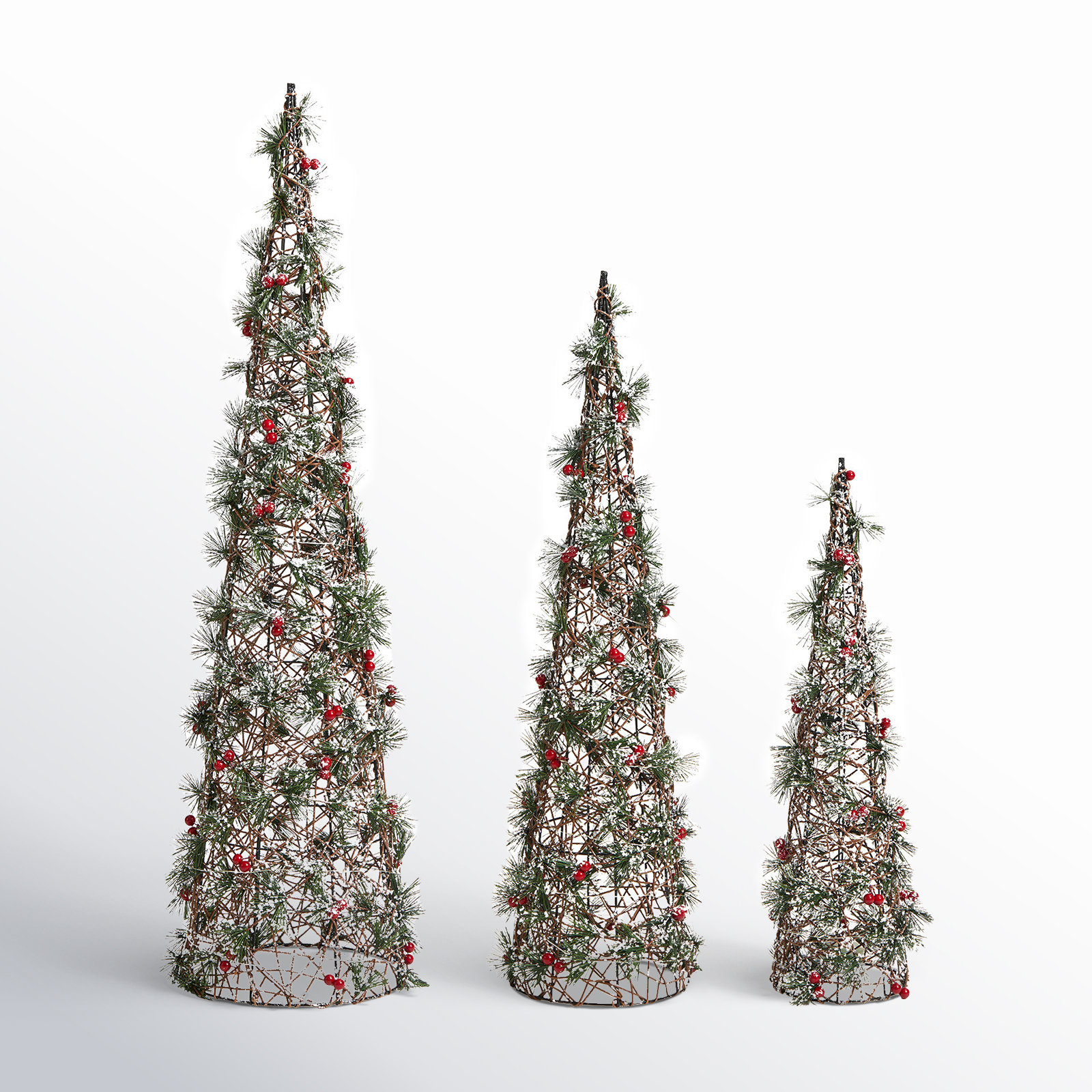 The Holiday Aisle® Set Of 3 Lighted Christmas Plastic Cone Tree With 75 ...