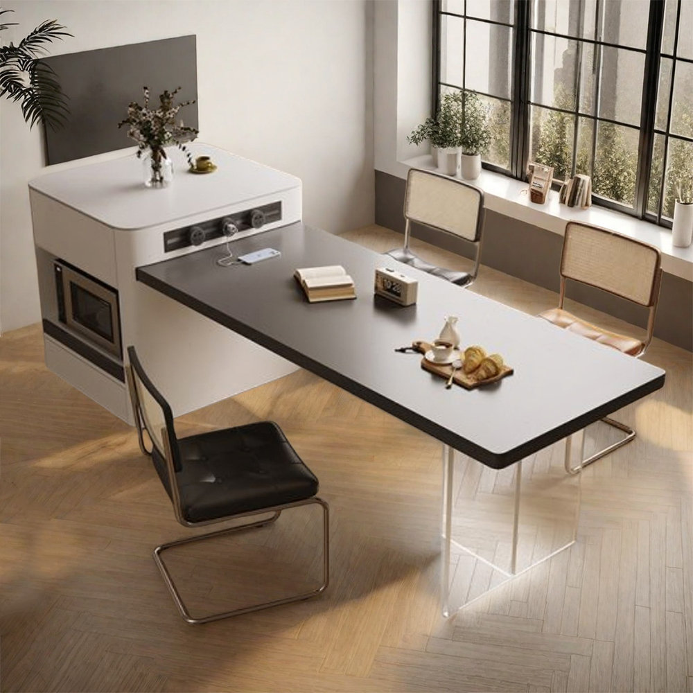 Orren Ellis Extendable Sintered Stone Kitchen Islands With Table ...