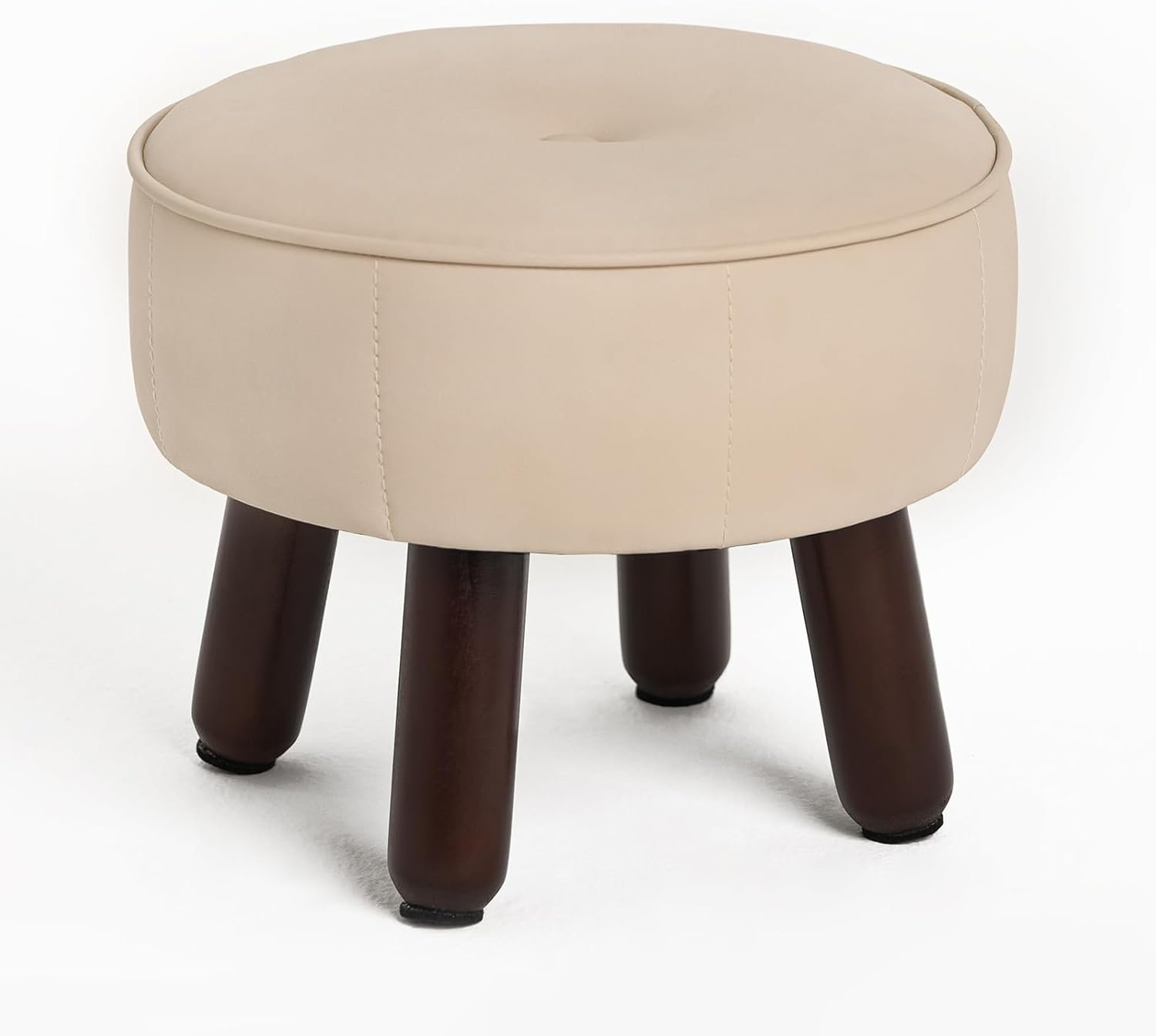 Ebern Designs Small Leather Footstool 13"x10" Non-skid Ottoman Beige ...