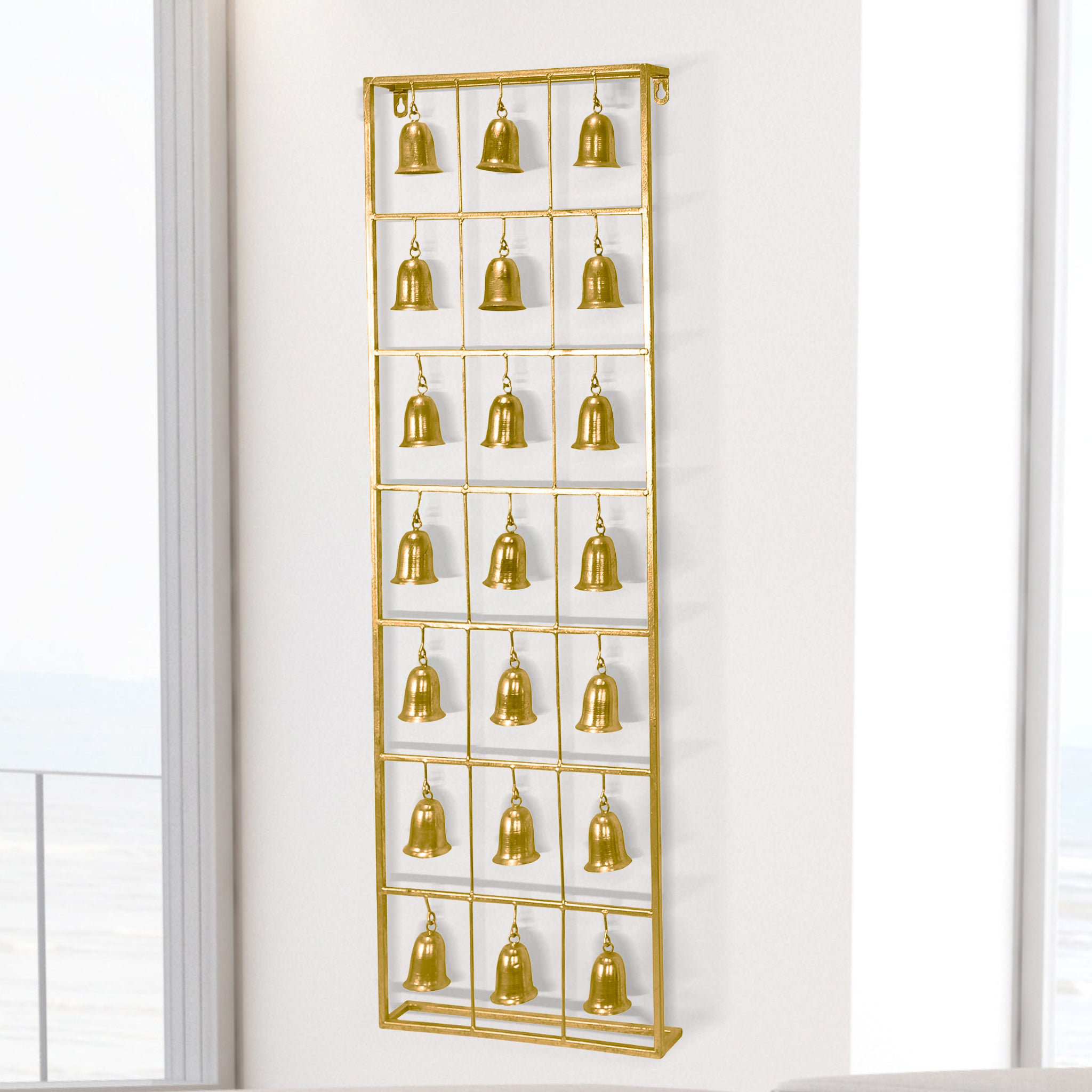 Everly Quinn Golden Bells Large Metal Wall Decor for Living Room, Wall ...