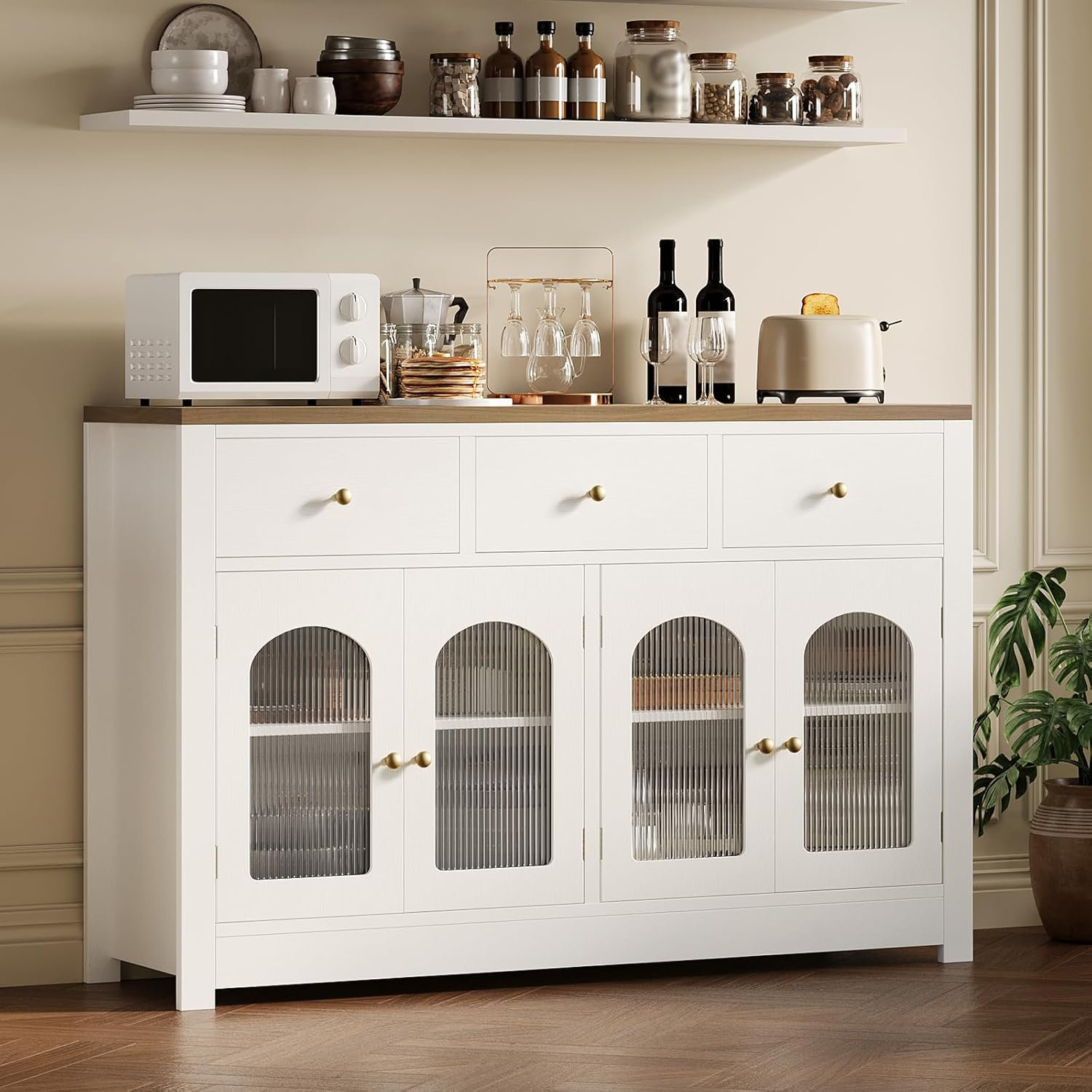 Latitude Run® Farmhouse Large Buffet Sideboard Cabinet With 4 Doors & 3 ...
