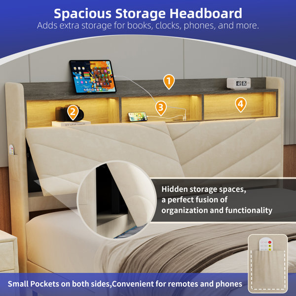 Ivy Bronx Sharwin LED Upholstered Bed Frame Floating Bed Frame With ...