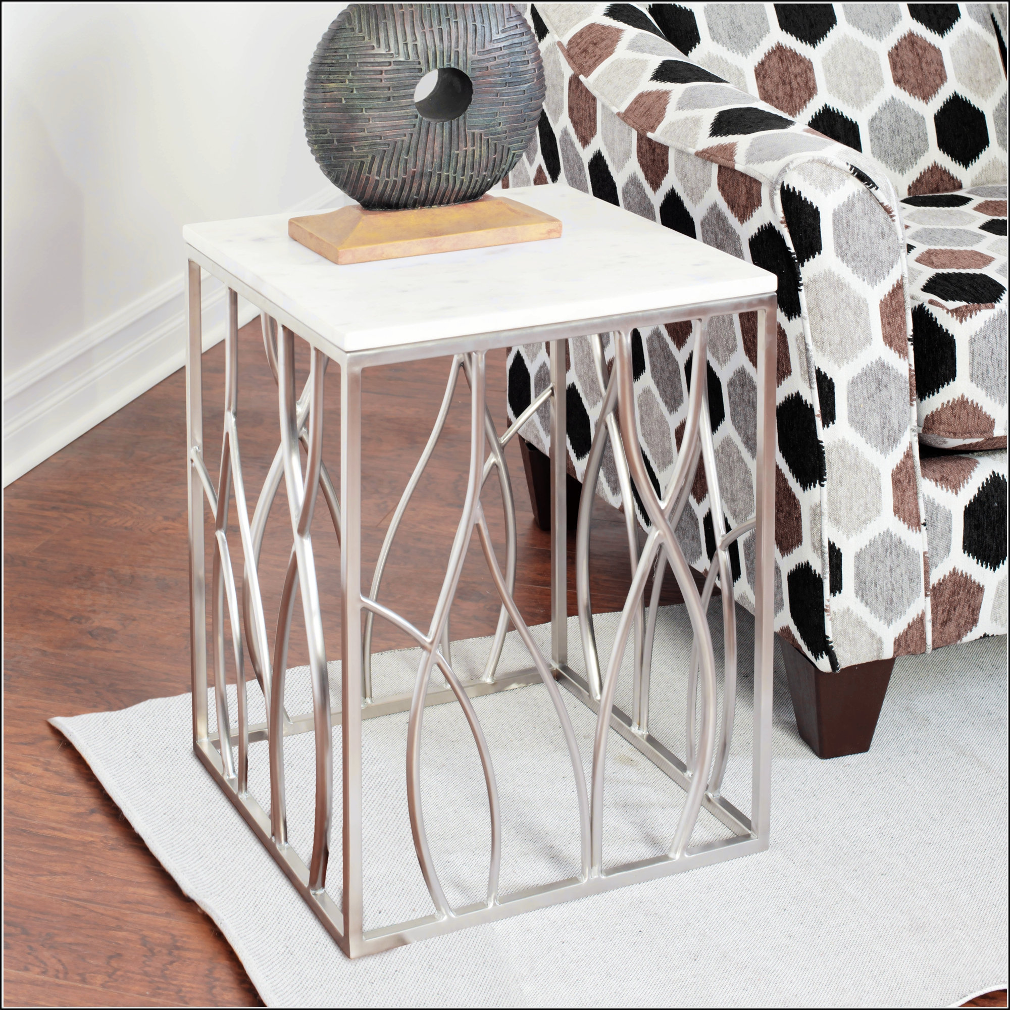 Ivy Bronx Kameral Square Marble End Table With Stainless Steel Base ...