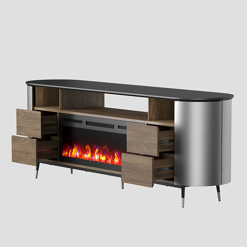 Brayden Studio® 76.8" Curved TV Stand with 36" Electric Fireplace | Wayfair