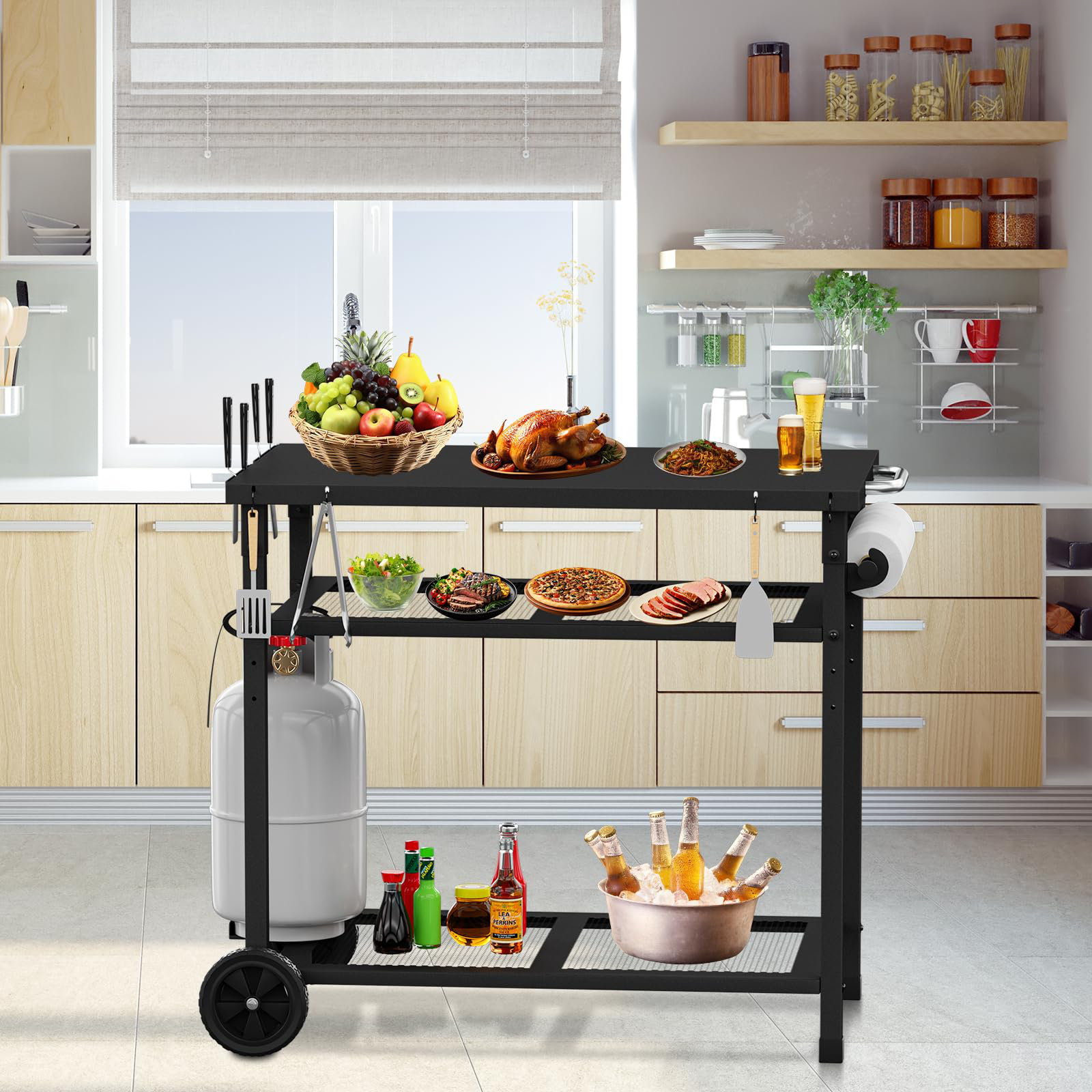 17 Stories Gourmet Dining Cart Table With Three Layers Shelf, Mobile ...