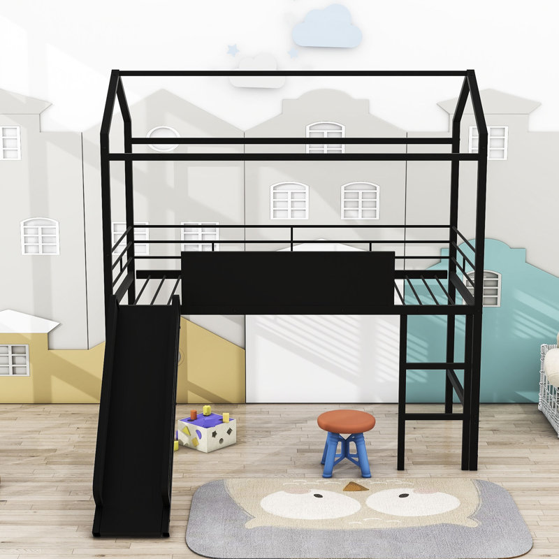 Harper Orchard Skokie Twin Size Metal House Loft Bed with Slide and ...
