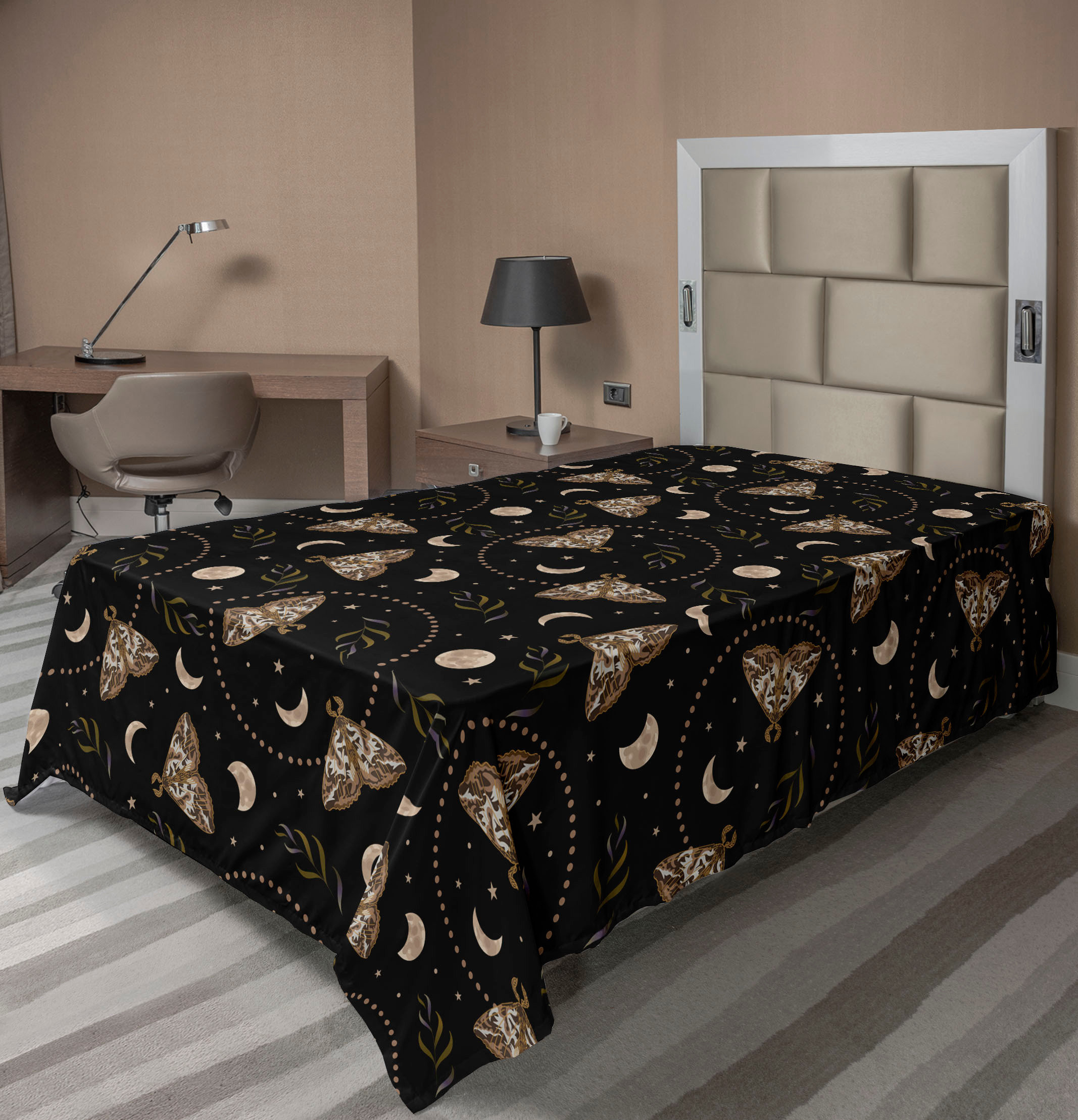 Ambesonne Moth Boho Flat Sheet Medieval Wings Lunar Art Charcoal Grey ...