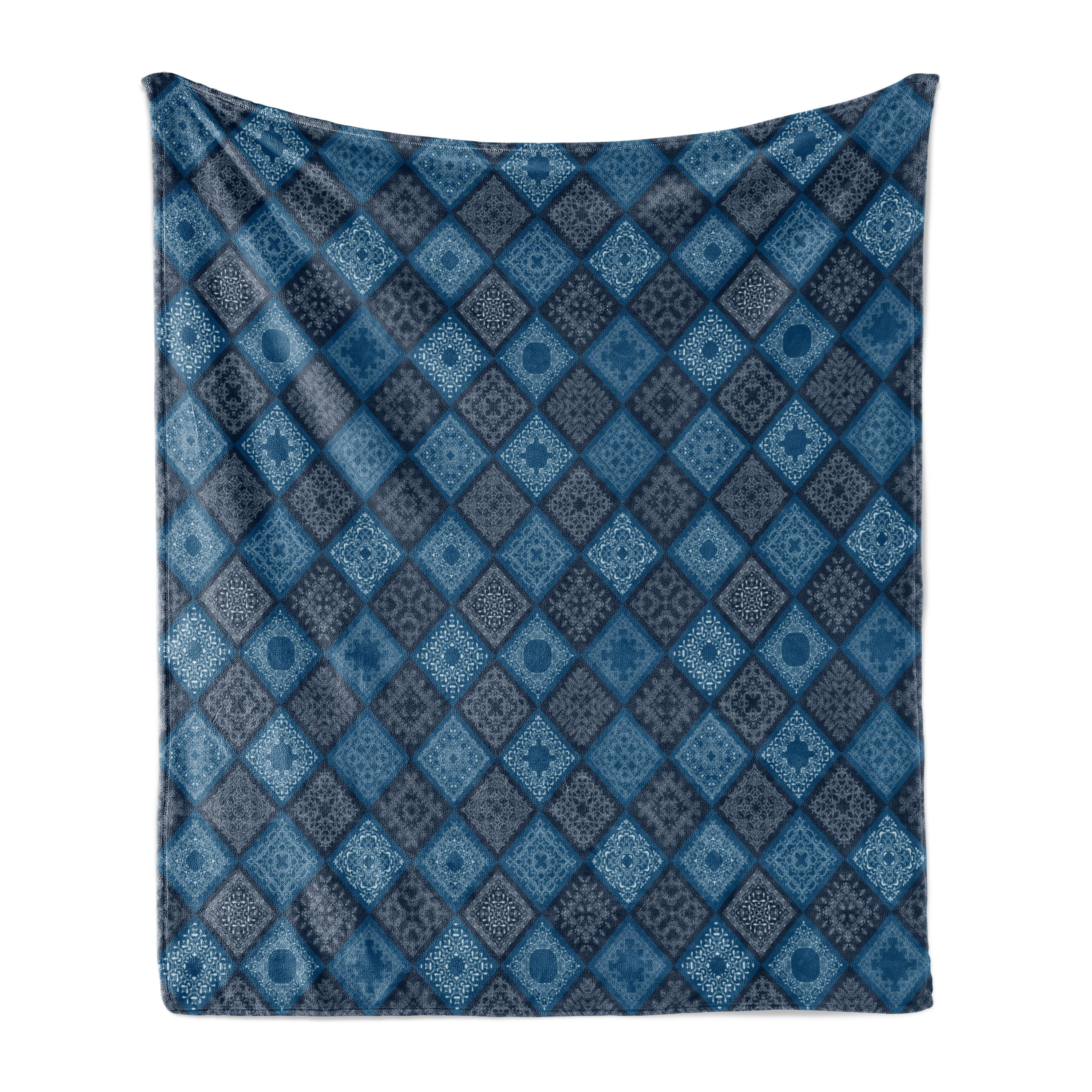 Ambesonne Blue Fleece Throw Blanket Detailed Squares Turquoise Navy ...