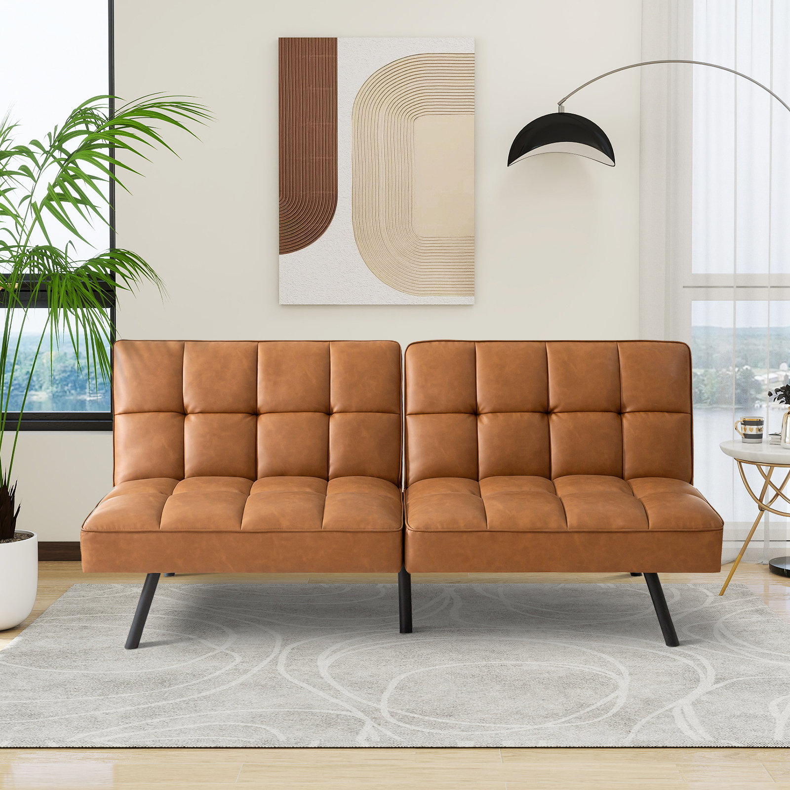 George Oliver Eila 71'' Faux Leather Convertible Futon Sofa Bed | Wayfair