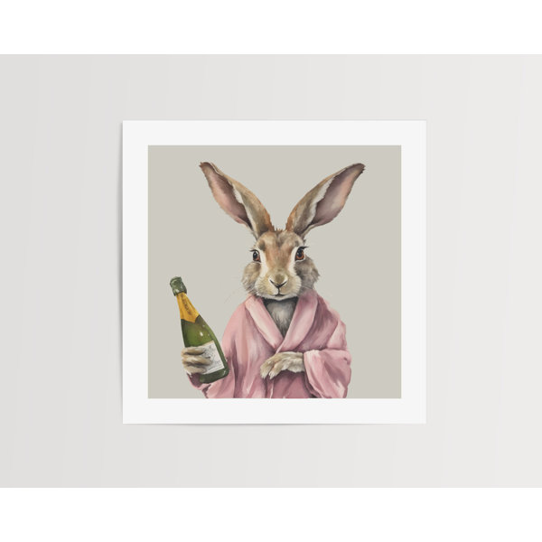 Happy Larry Watercolour Champagne Hare Country Wall Art Print Unframed ...