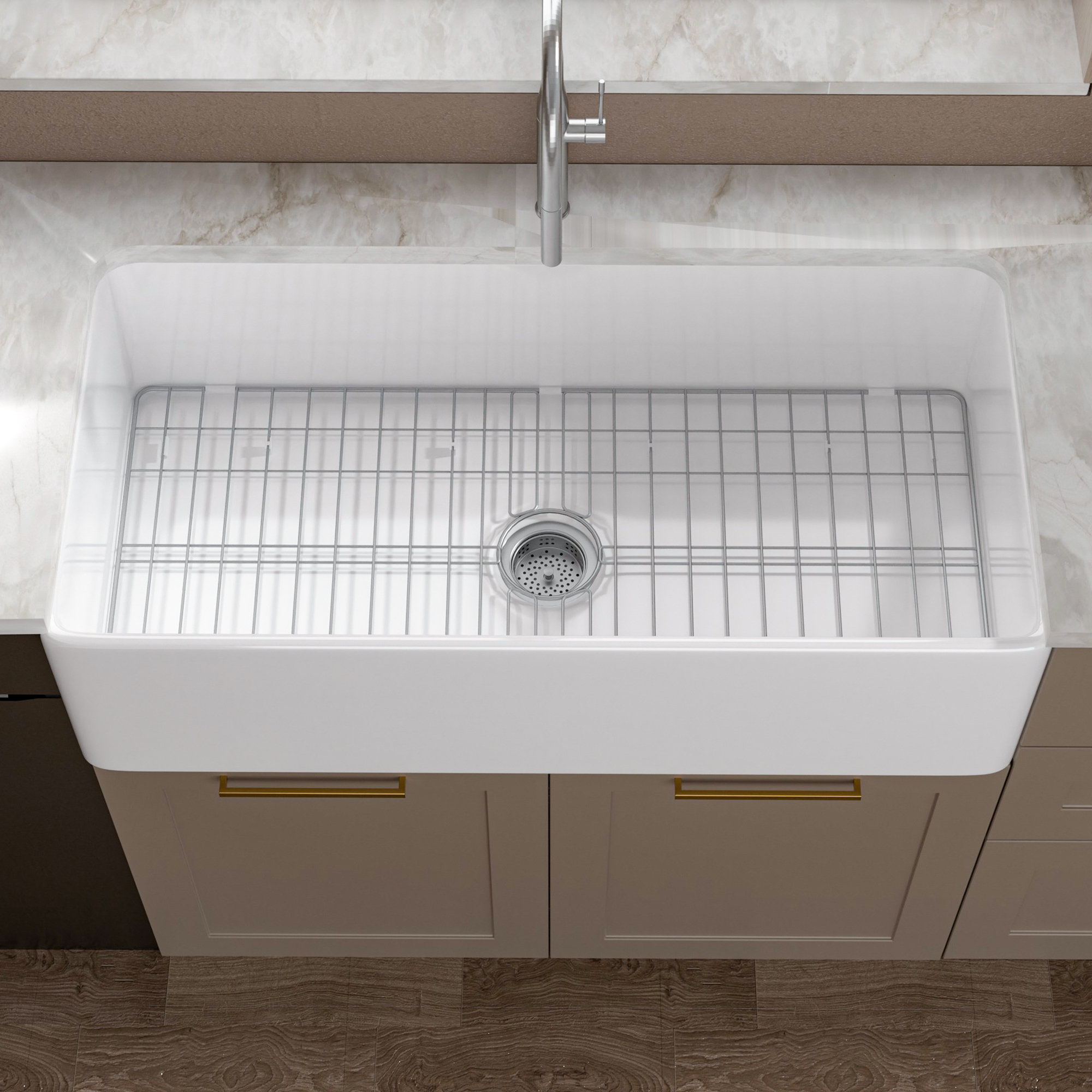 TOBILI Single Bowl Rectangular Fireclay Farmhouse Kitchen Sink with ...