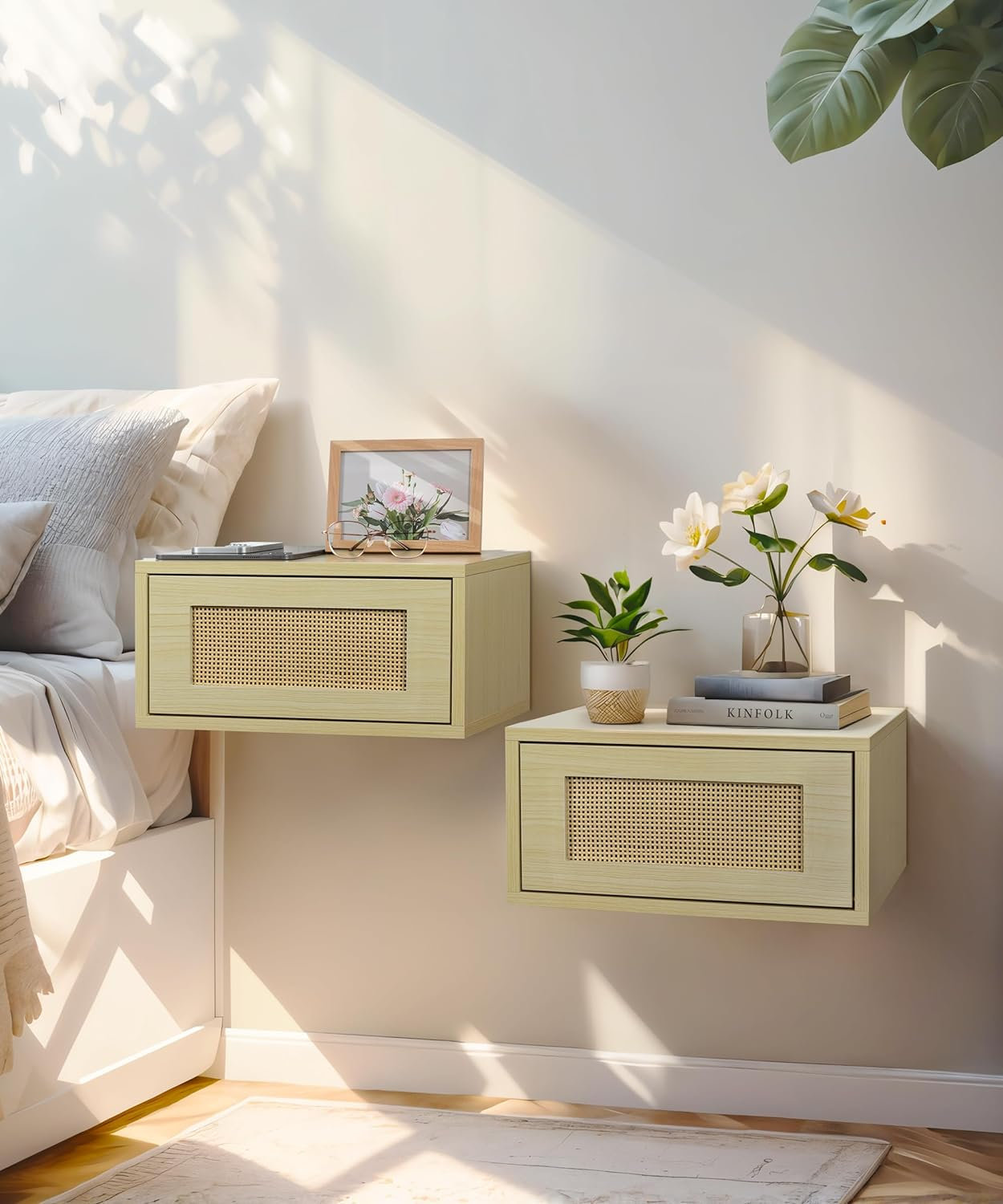 Bay Isle Home Table de chevet flottante, ensemble de 2 tables de chevet ...