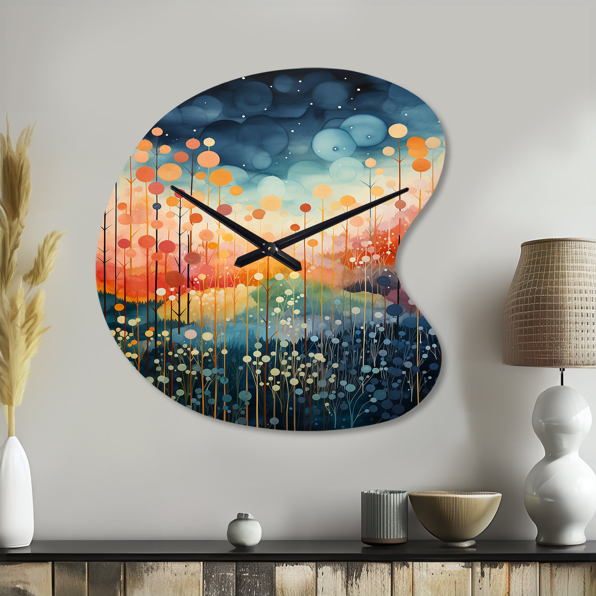 Design Art Blue Pink Mid Century Abstract Landscapes - Drop Shape ...