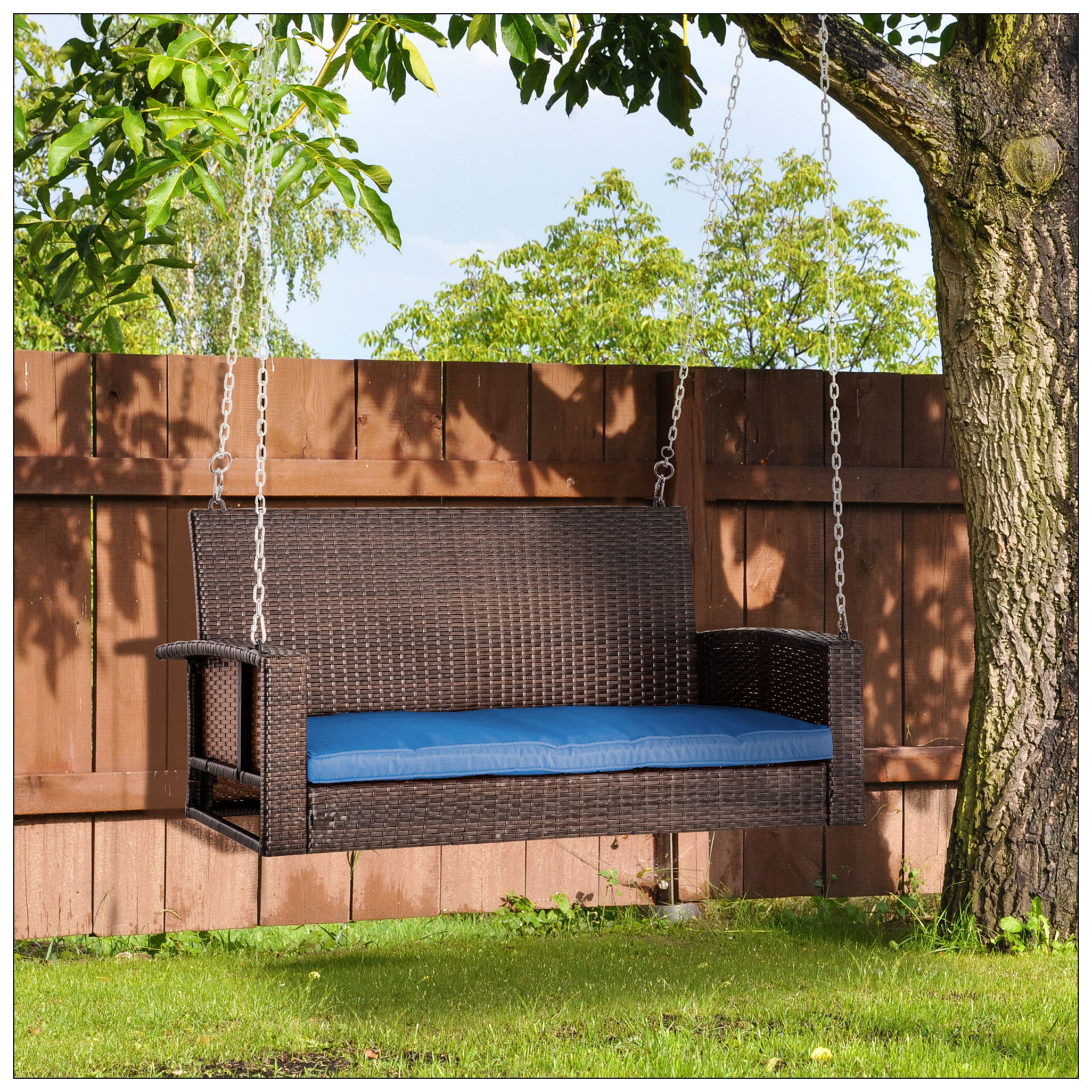 Lark Manor™ 2 Person Wicker Hanging Swing Bench, Front Porch Swing ...