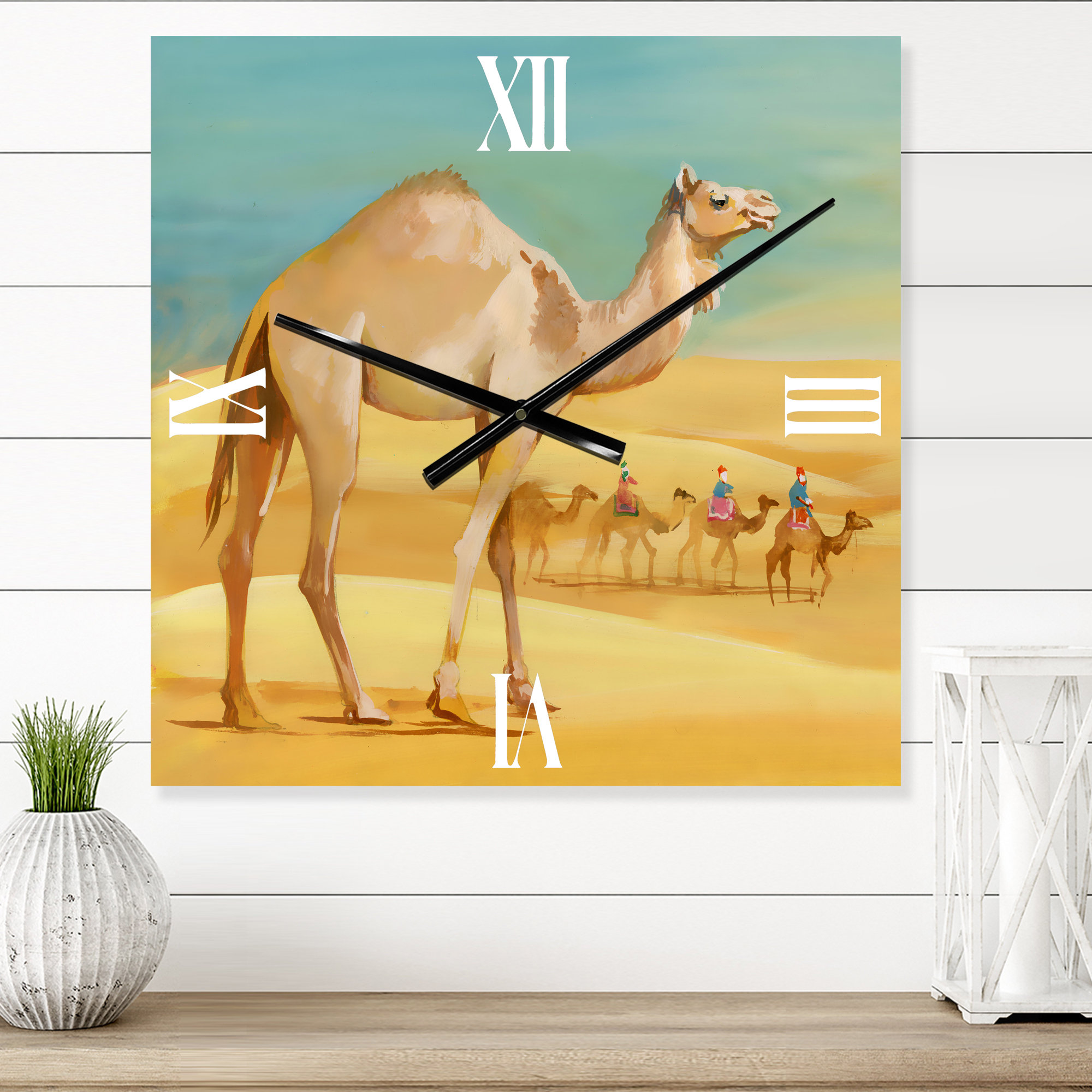 East Urban Home Camels in Desert - Farmhouse Wall Clock | Wayfair