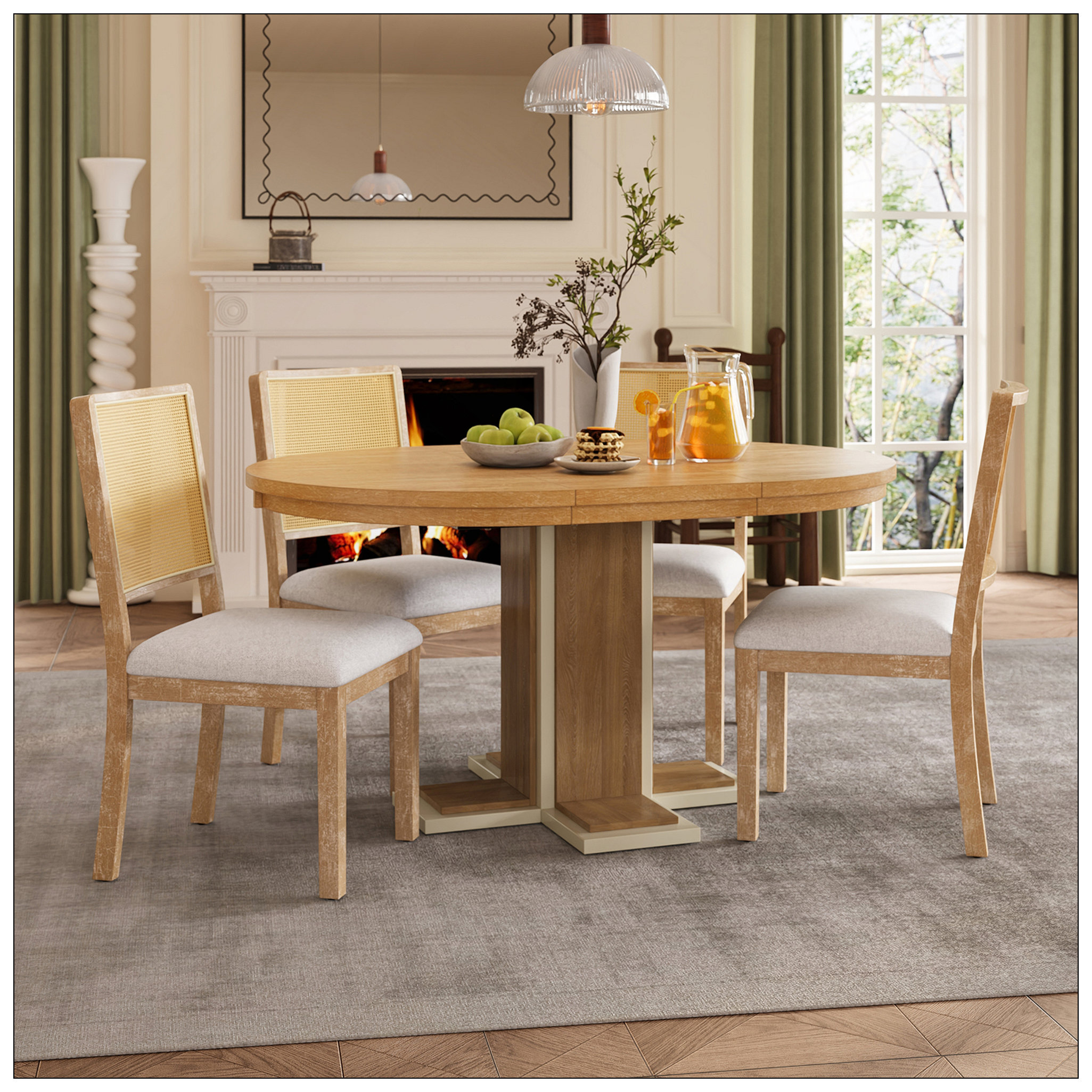 George Oliver Round Dining Table For 4 With Chairs Set, Extendable ...