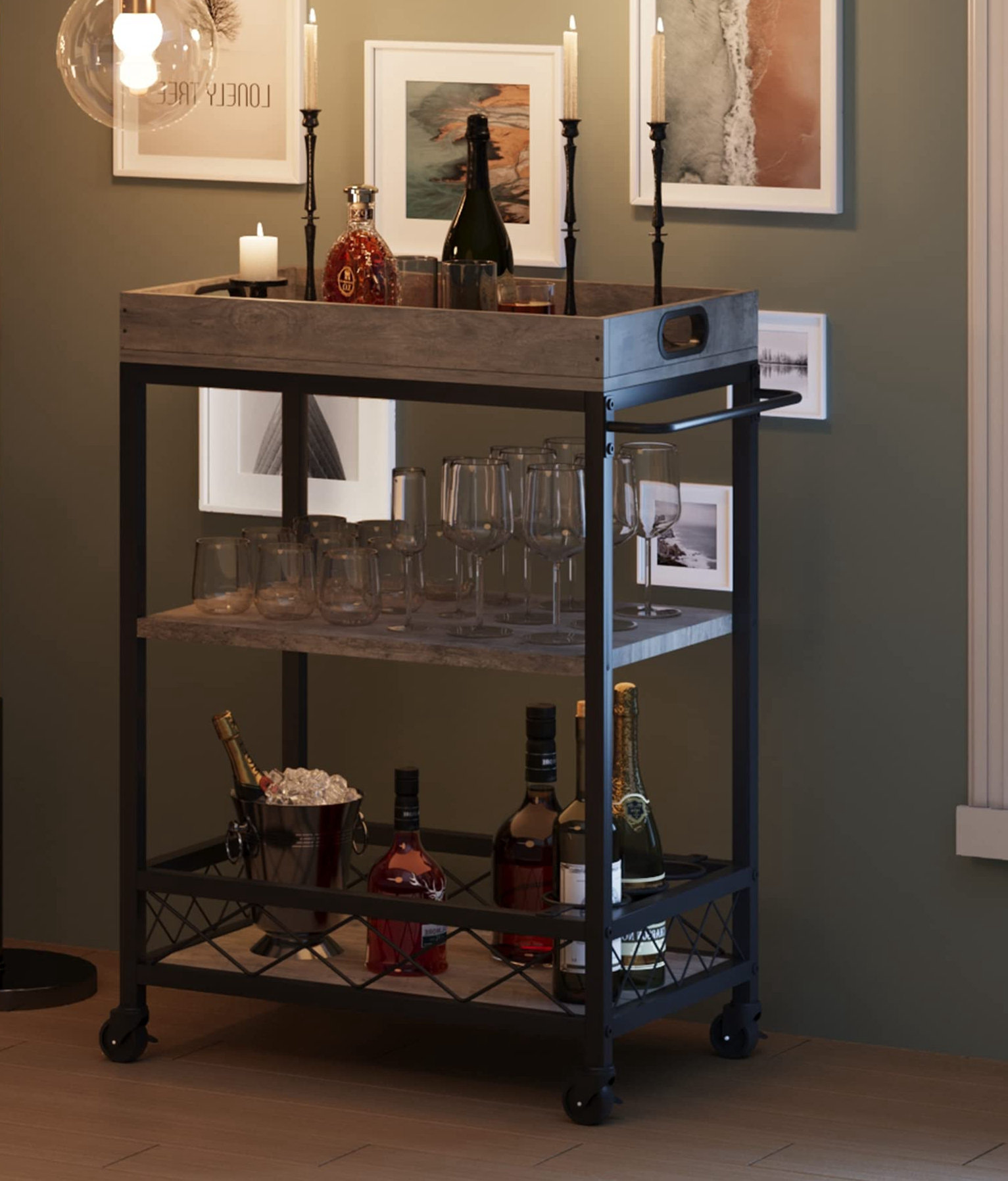 17 Stories Bar Carts For The Home, 3 Tier Bar Carts, With Wheels - Wayfair Canada