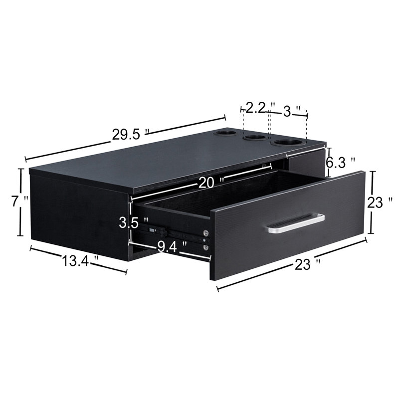 Symple Stuff Grillo Wall Mount Styling Station Barber Spa Salon Drawer ...