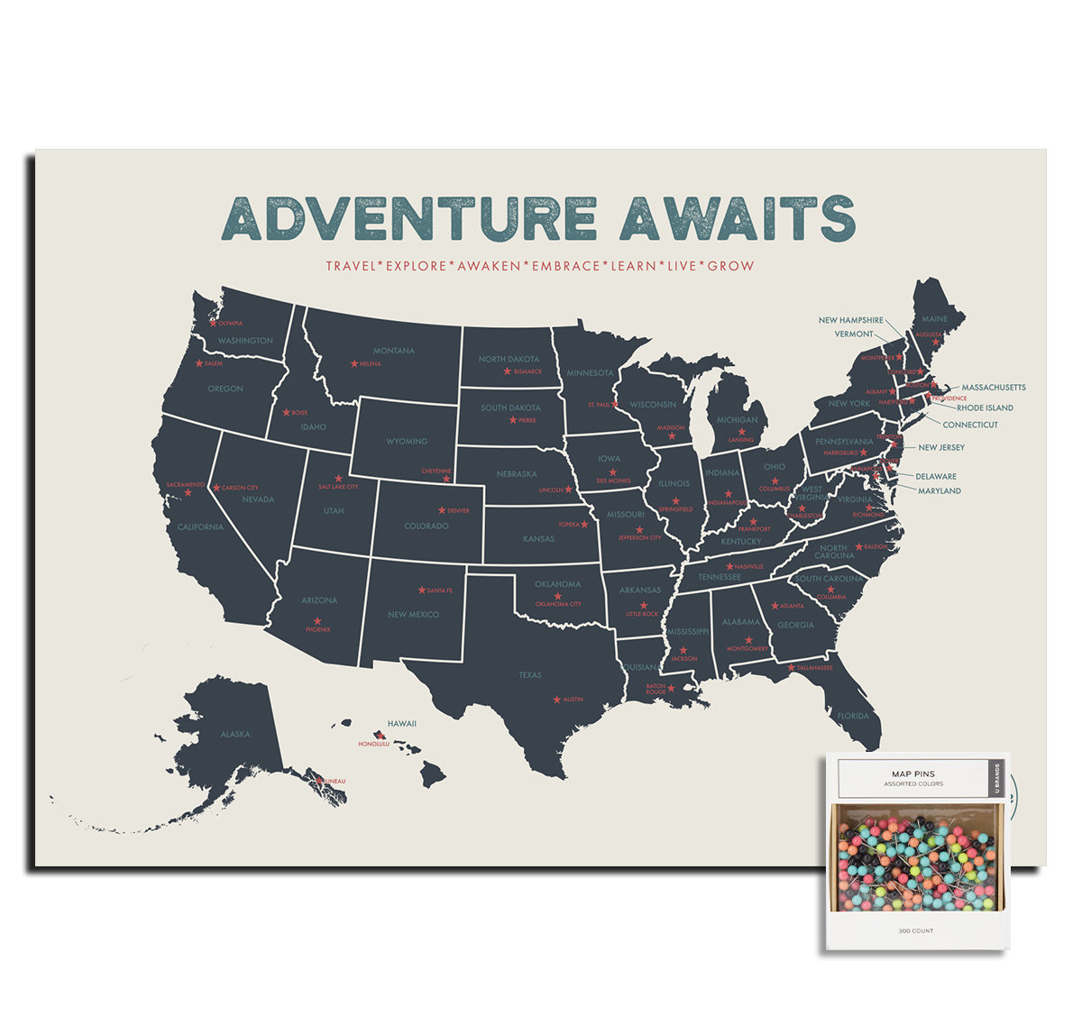 Epic Adventure Maps 24'' W x 17'' H Dry Erase And Laminated U.S. Map ...