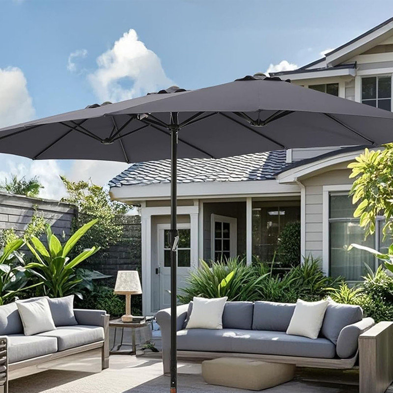 Arlmont & Co. 15ft Large Patio Umbrella, Extra Large Umbrella with Base ...