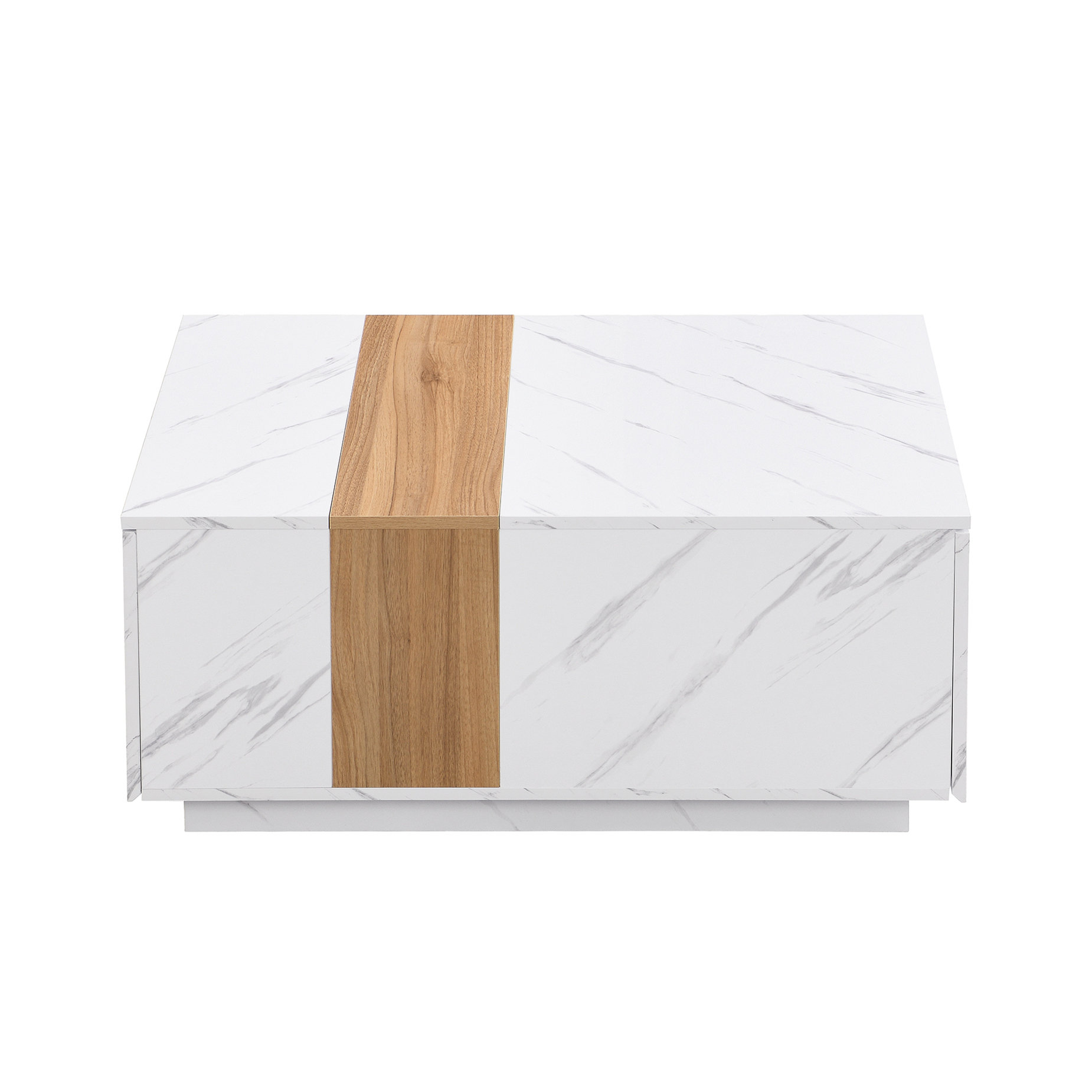 Latitude Run® Modern 35.4 X 23.6 Inch Two-Tone Coffee Table With Faux Marble And Walnut Wood ...