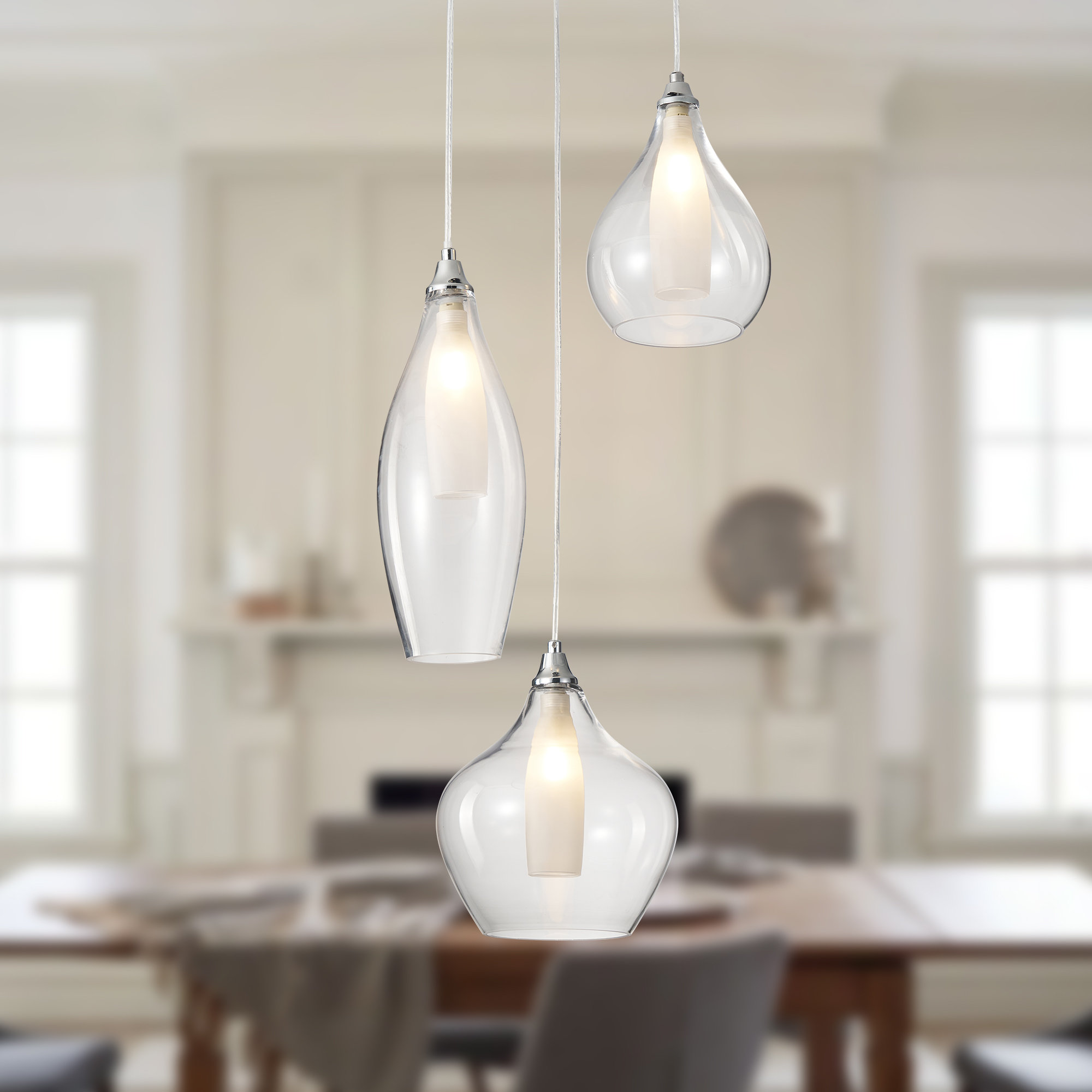 Ivy Bronx 3 - Light Glass Cluster Pendant Light With Bulbs Included ...