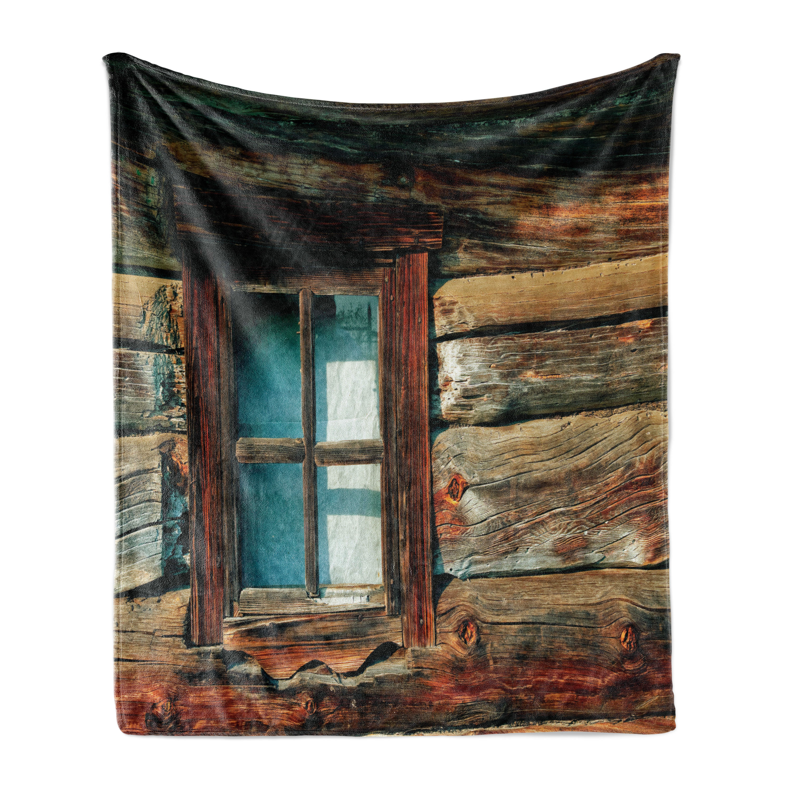 Ambesonne Scenery Fleece Throw Blanket Wooden Pattern Window Brown and ...