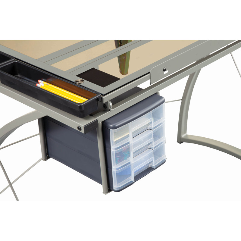 Latitude Run® Coridan Smoked Tempered Glass Drafting Table Office Desk ...
