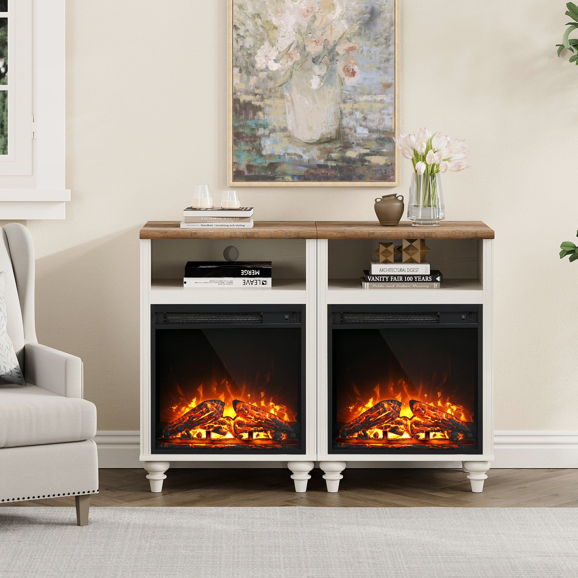 Alcott Hill End Table With Electric Fireplace, 3D Freestanding ...