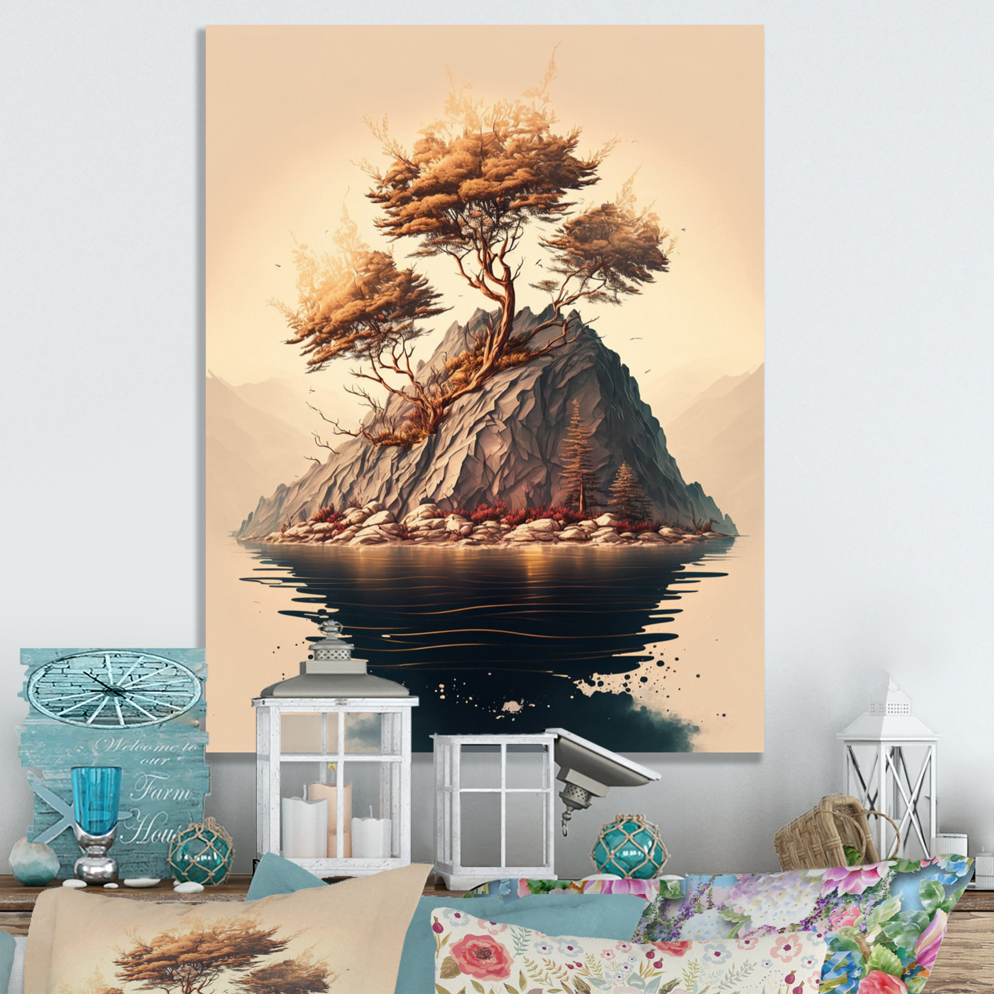 Millwood Pines Bright Bonsai Tree On Rock III - Modern Canvas Wall Art ...