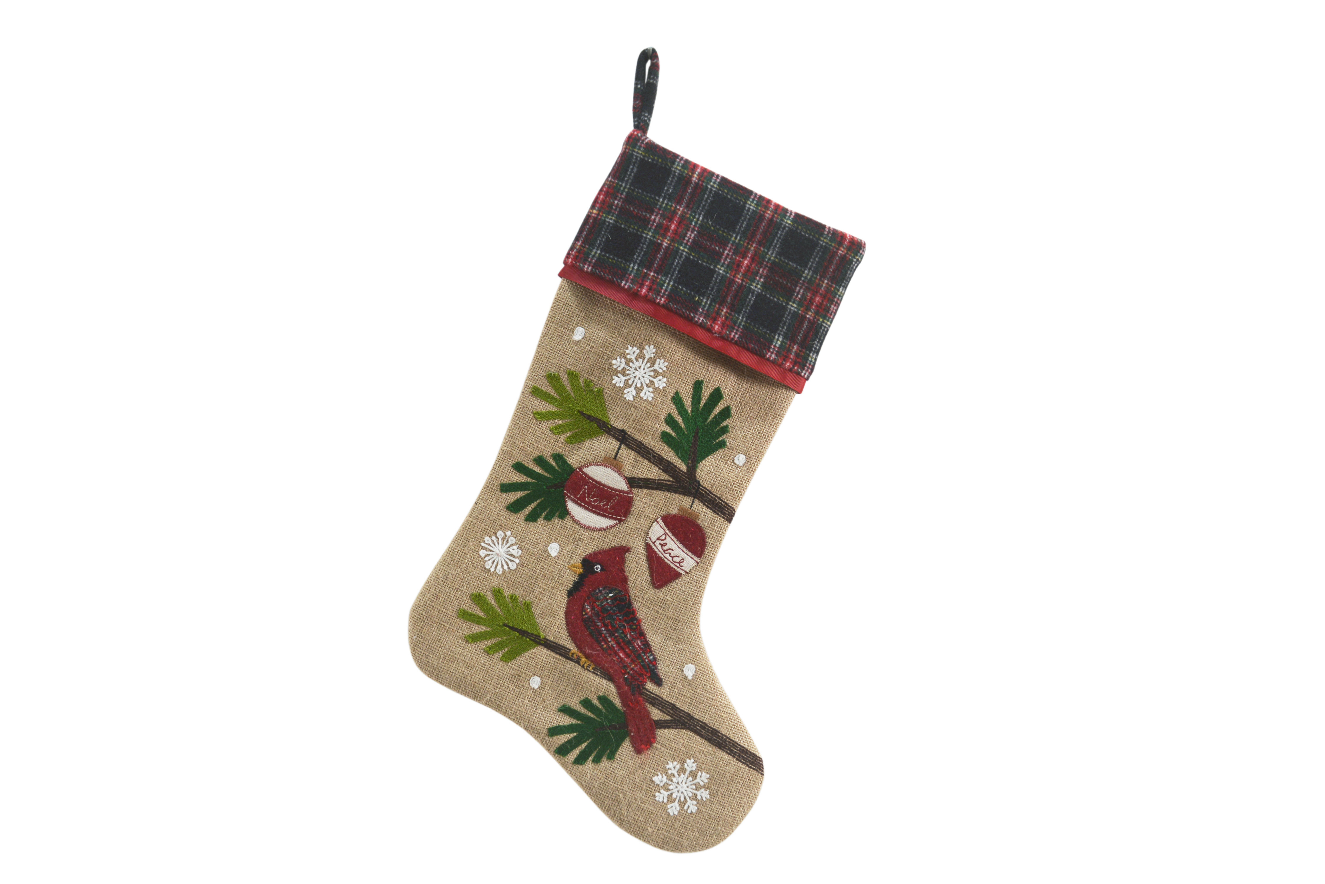 The Holiday Aisle® Cardinal Noel Peace Jute Christmas Stocking | Wayfair