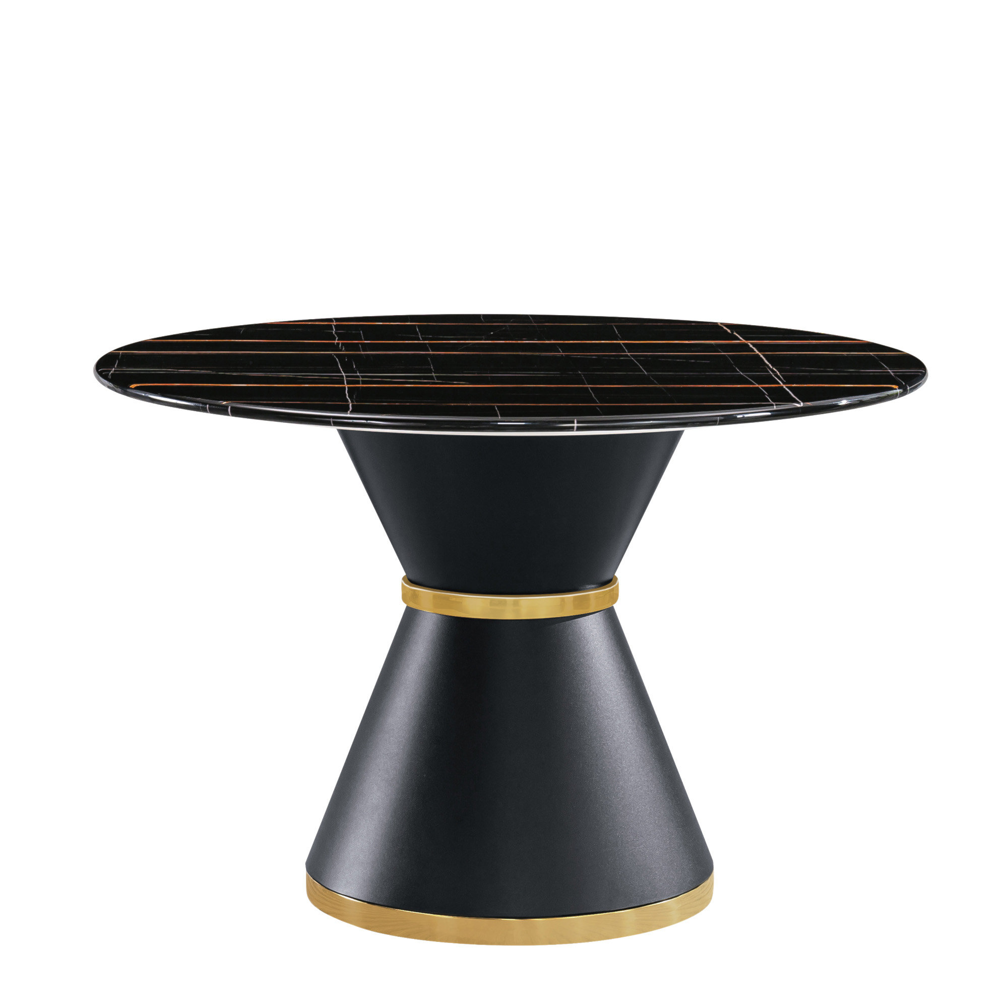 Everly Quinn Black Marble Printed MDF Round Dining Table, Black ...