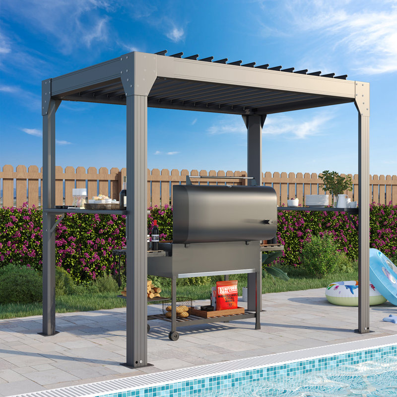 EROMMY 8 Ft. W X 5 Ft. D Pergola with Canopy, Aluminum Louvered-Top ...