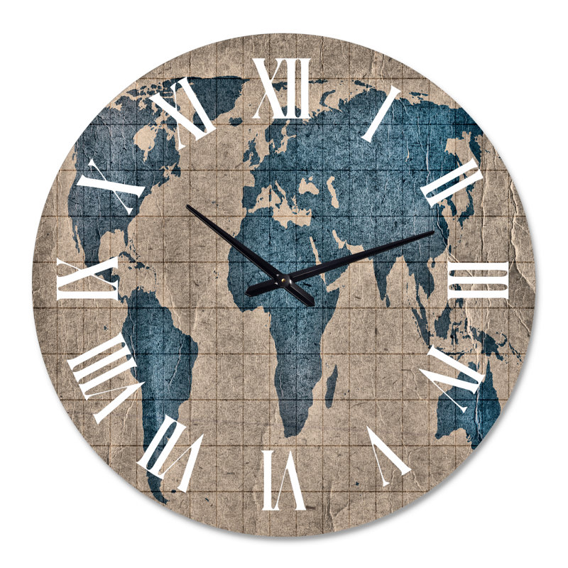 East Urban Home Ancient Map of The World I - Rustic wall clock ...